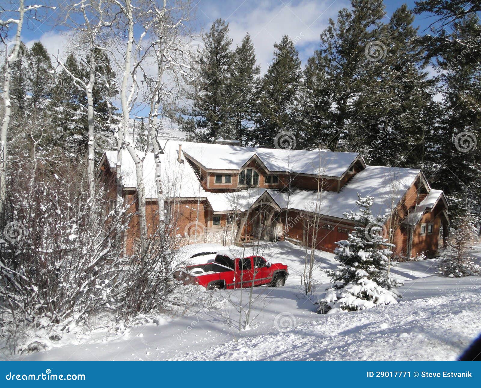 Winter Snow on Large Modern Home Stock Image - Image of hills, mansion ...