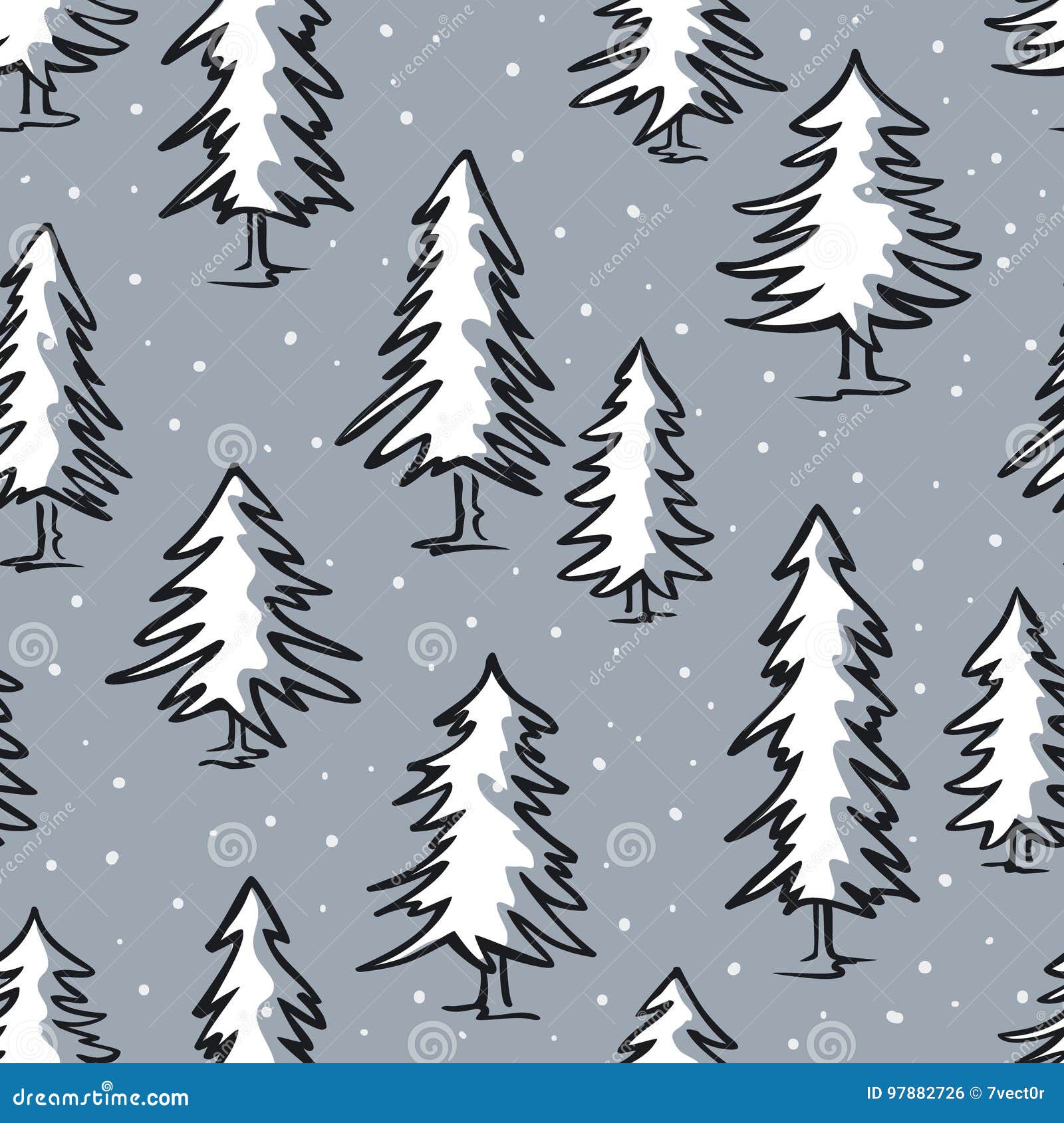 Winter Snow Pine Trees Seamless Pattern Stock Vector - Illustration of ...