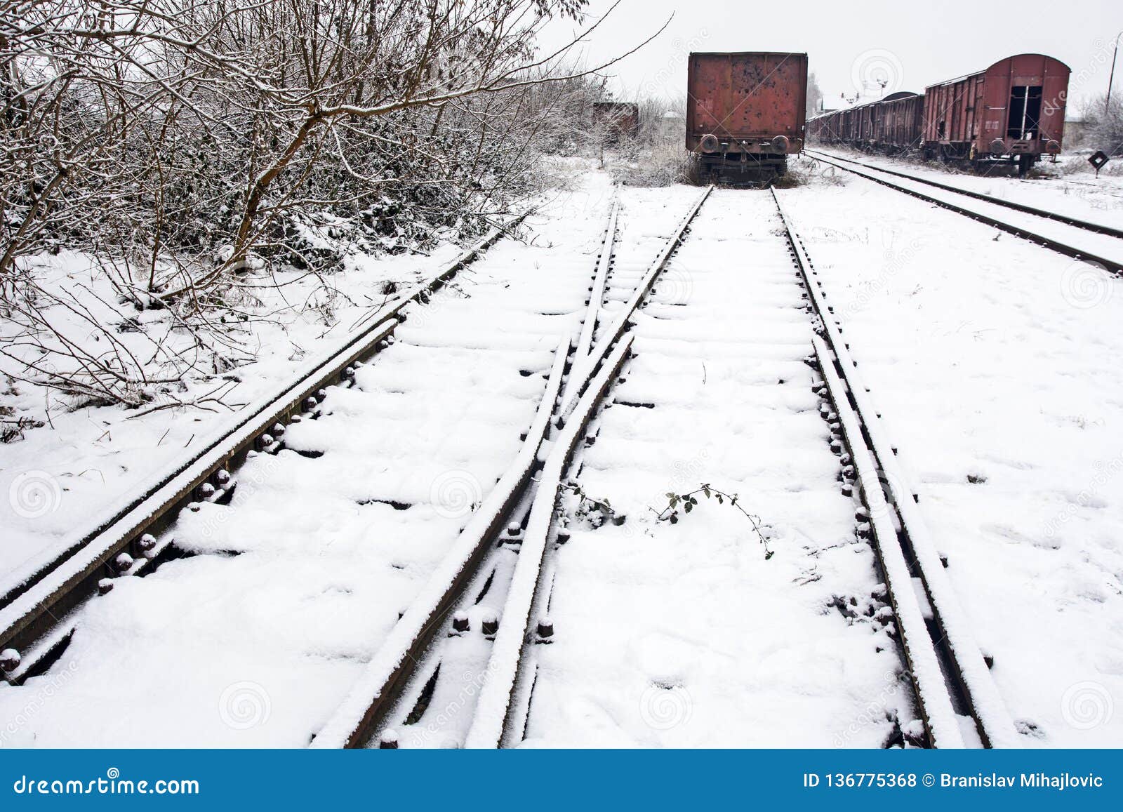 Winter and Snow on the Rails Stock Photo - Image of metal, snow: 136775368