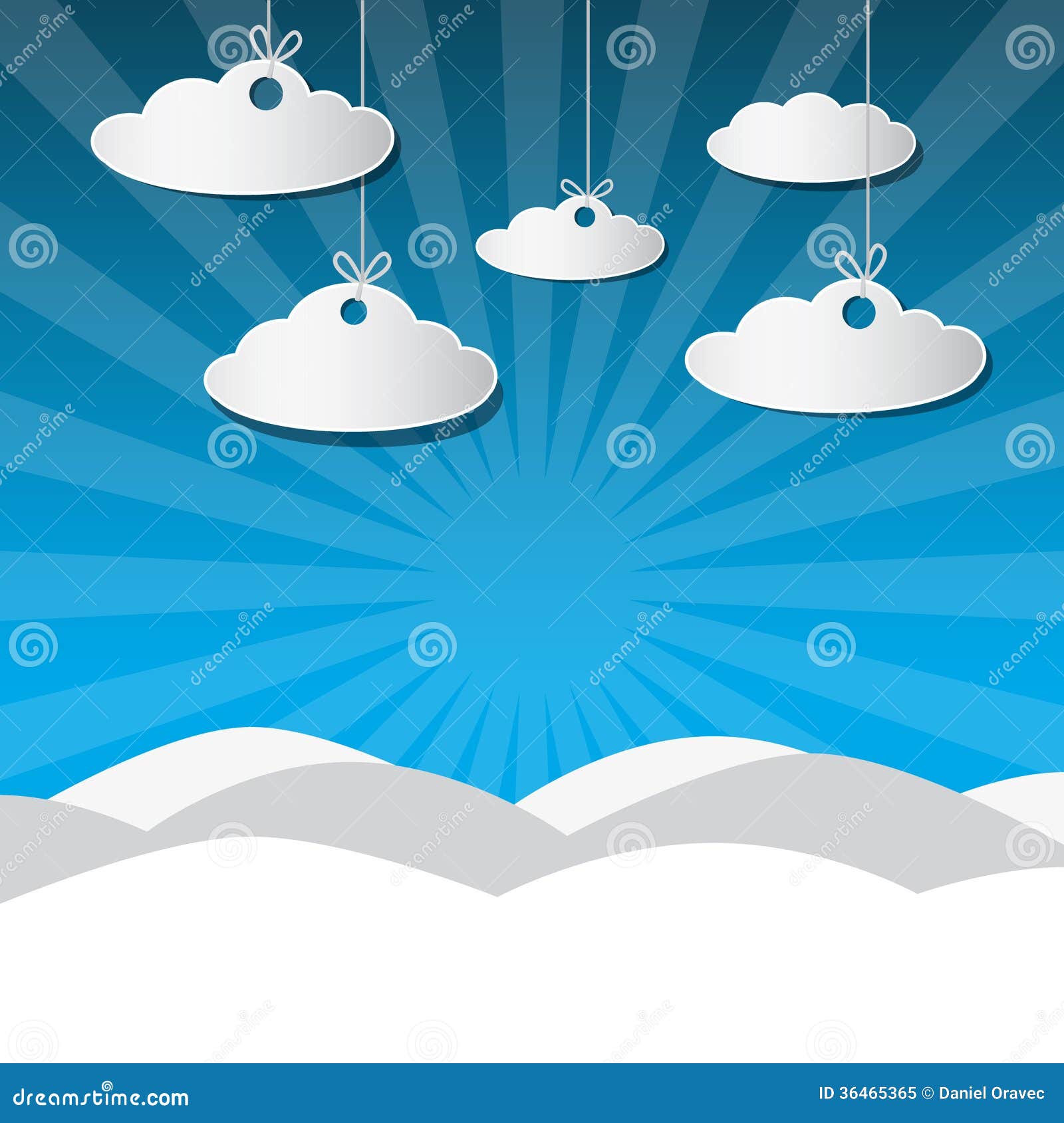 Winter Snow Scene with Paper Clouds, Blue Sky Stock Vector ...