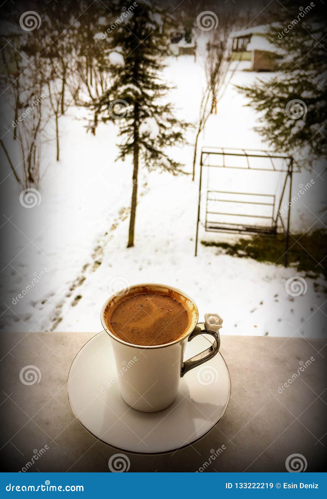 Winter Snow View with One Cup Coffee Stock Image - Image of sill ...