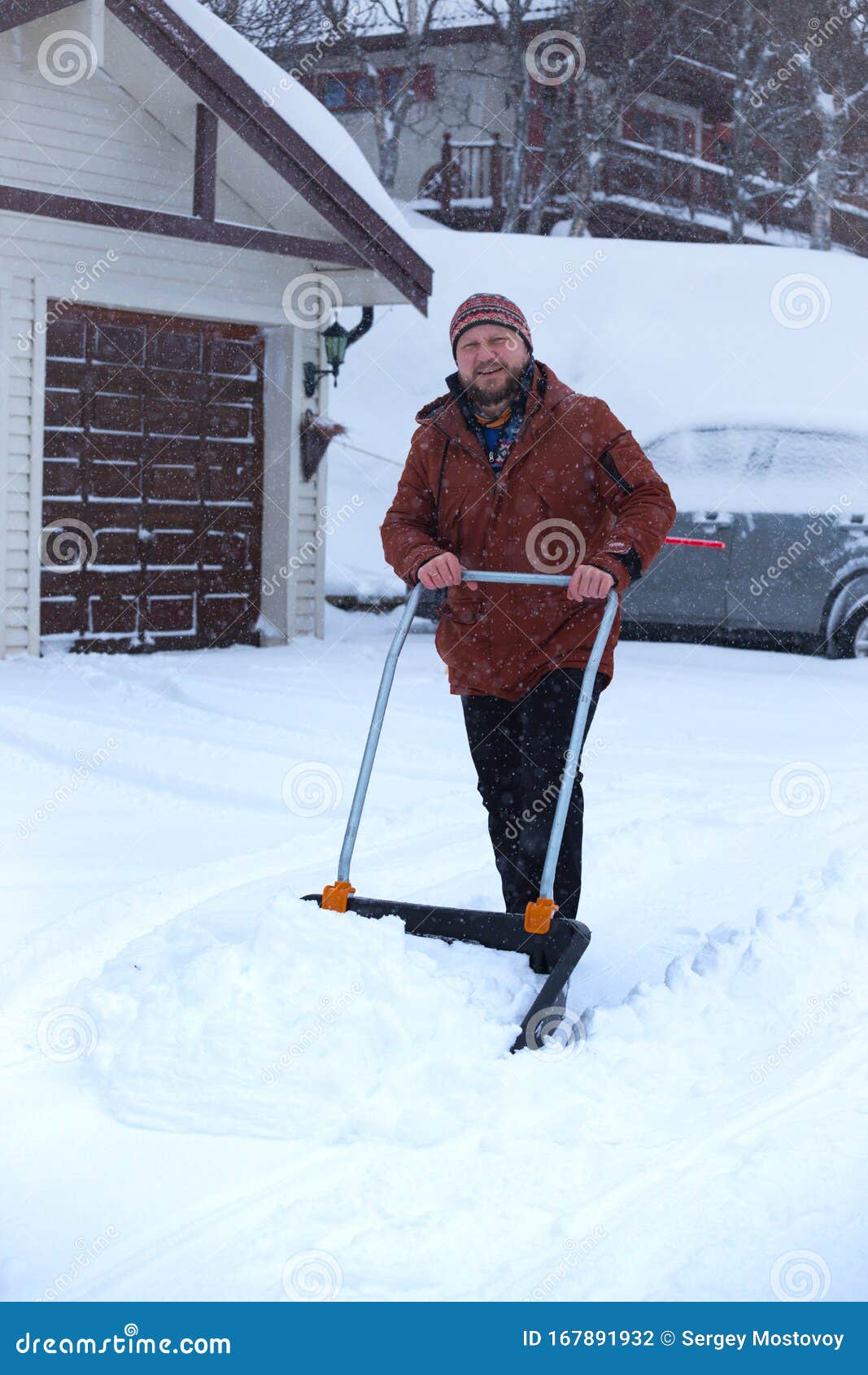 Man Cleans Snow with a Shovel Stock Photo - Image of clean, labor ...