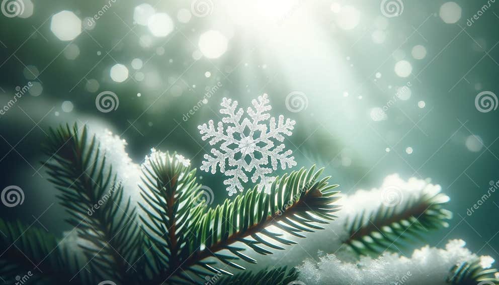 Winter Snowflake on Pine Foliage. AI Generated Stock Illustration ...