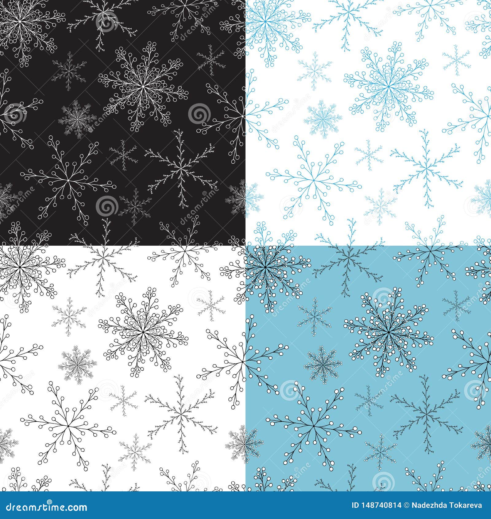 Winter Snowflakes Vector Seamless Patterns Stock Vector - Illustration ...