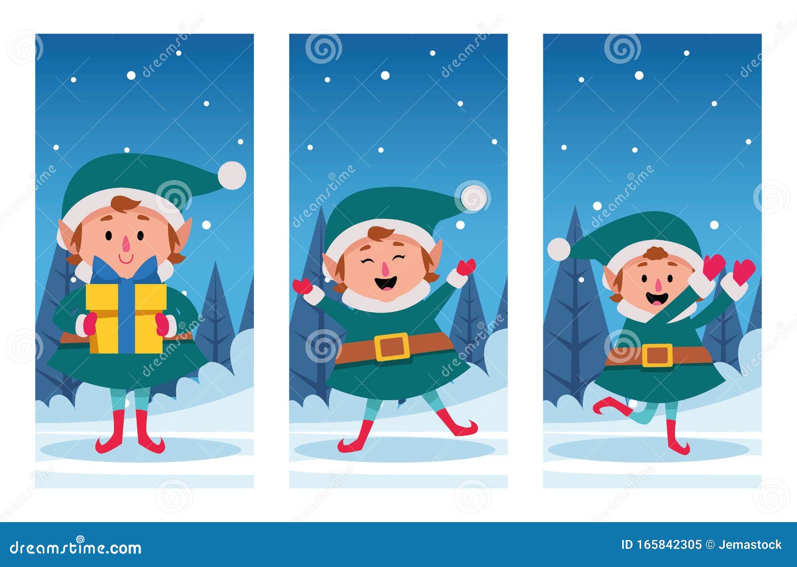 Winter Snowscape Christmas Scene with Elfs Characters Stock Vector ...