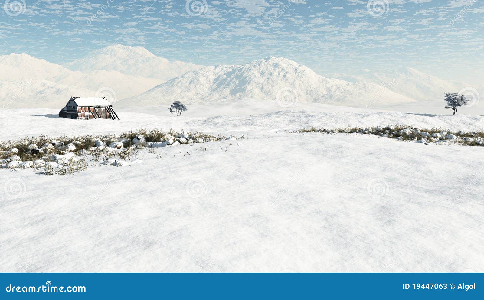 Winter Snowscape with Old Barn Stock Illustration - Illustration of ...