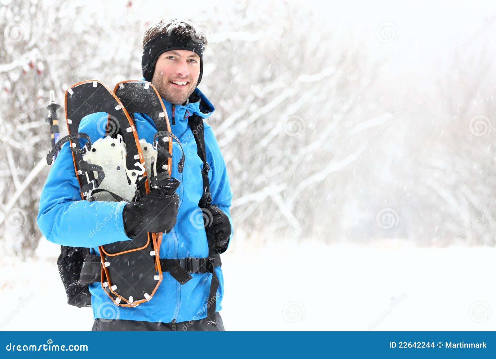 Winter snowshoeing man stock photo. Image of person, happy - 22642244