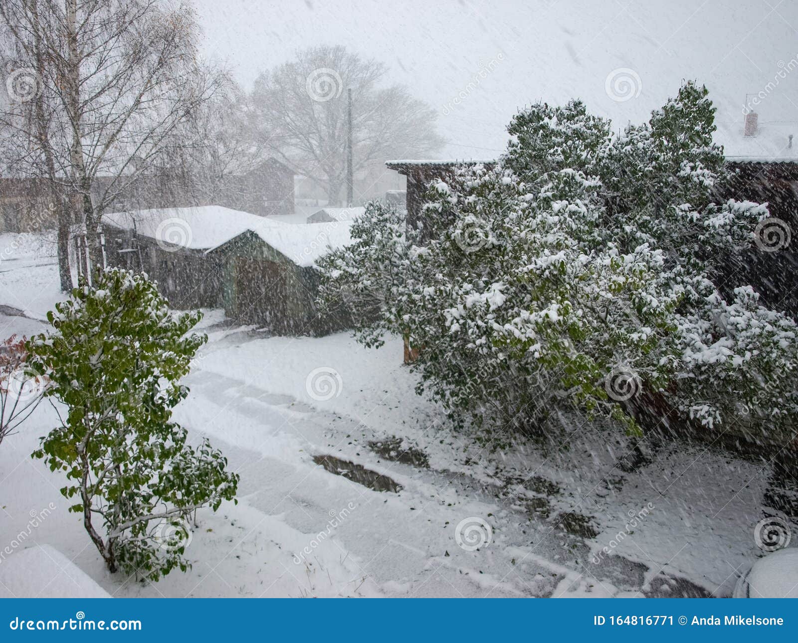 Snowstorm Blizzard Snow Storm Scenery, Courtyard View Stock Image ...