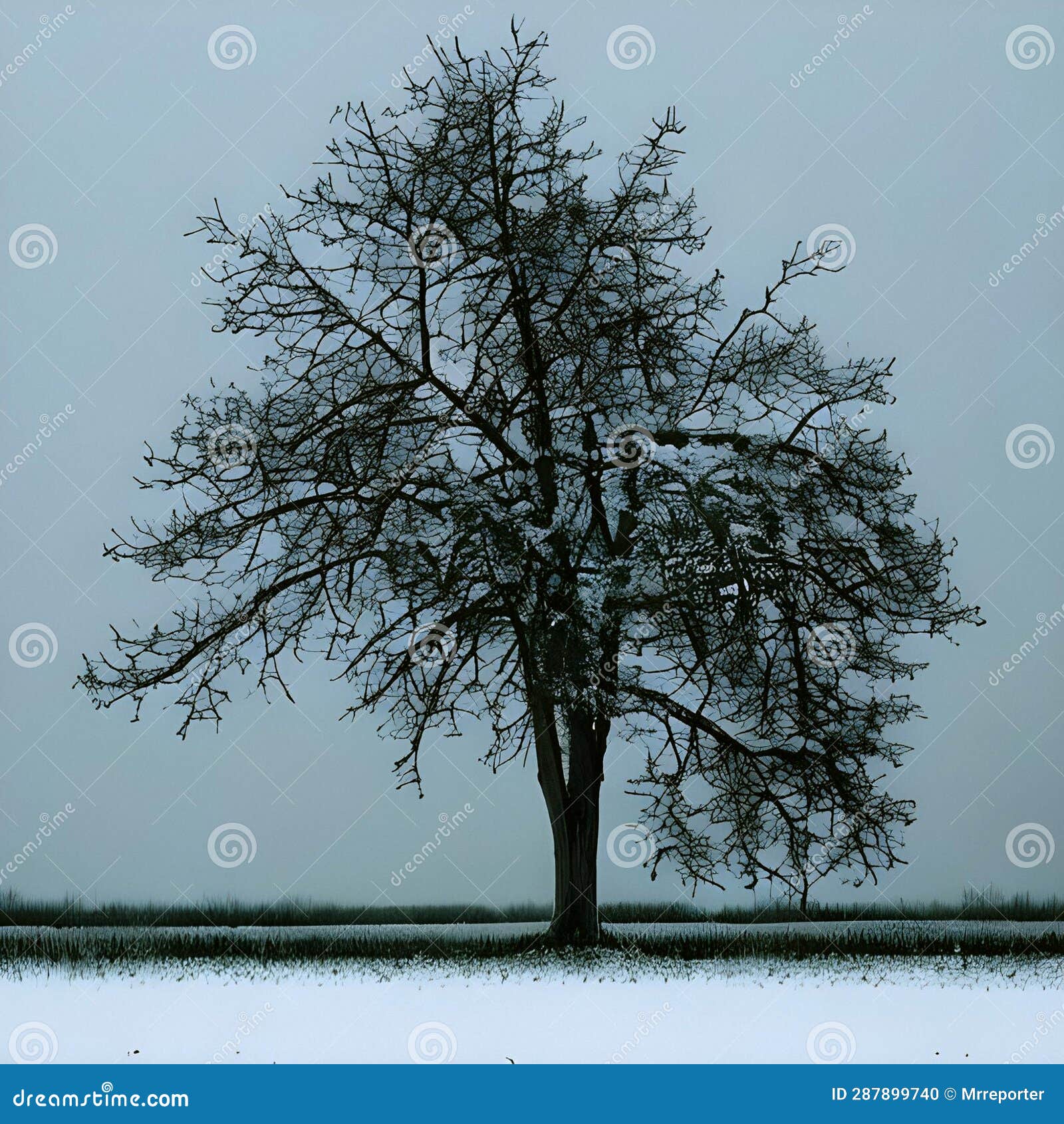 Winter Snowy Tree in Field. AI Generated Stock Illustration ...