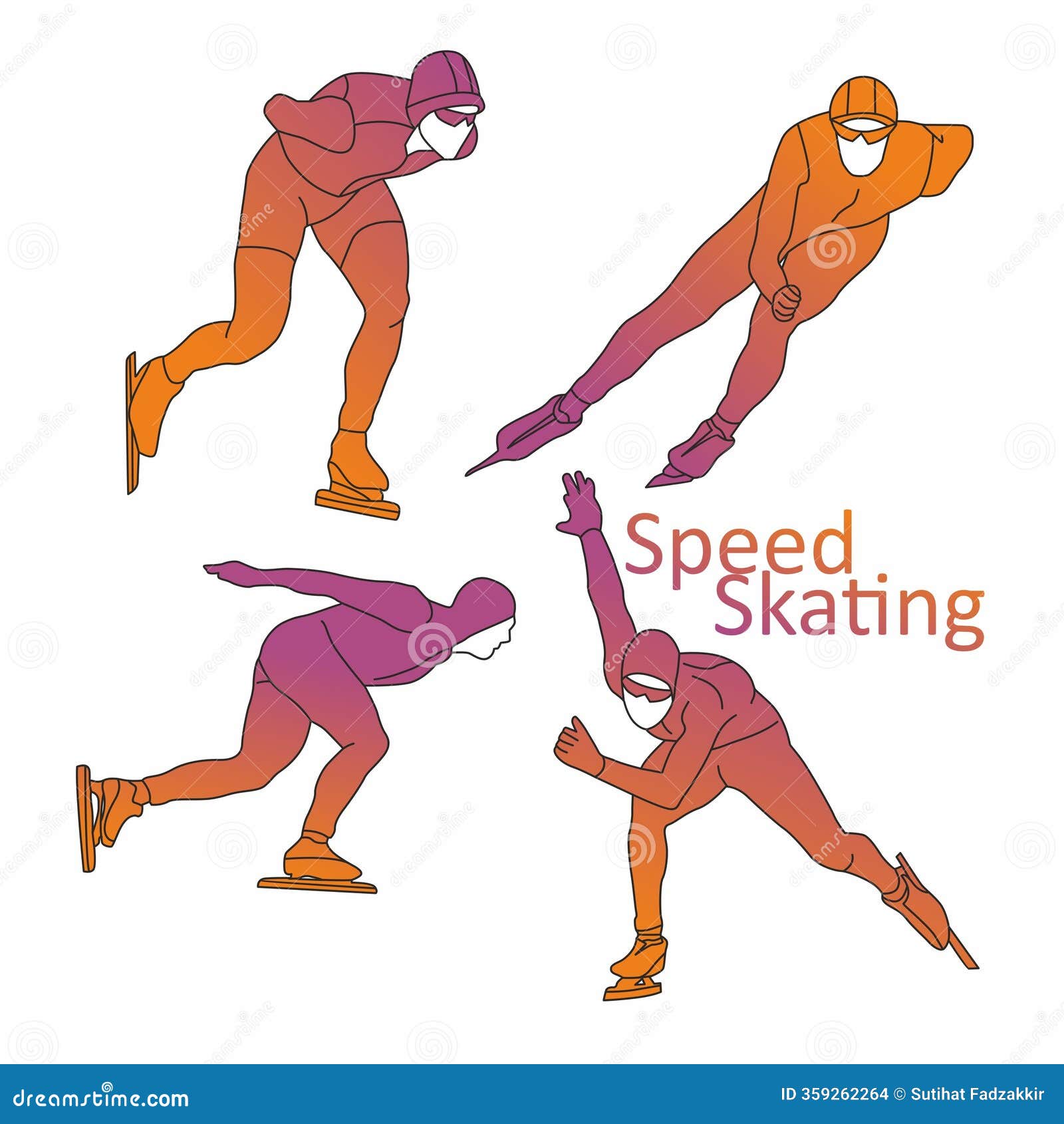 Winter Speed Skating, Yellow Purple Gradient Silhouette Vector ...