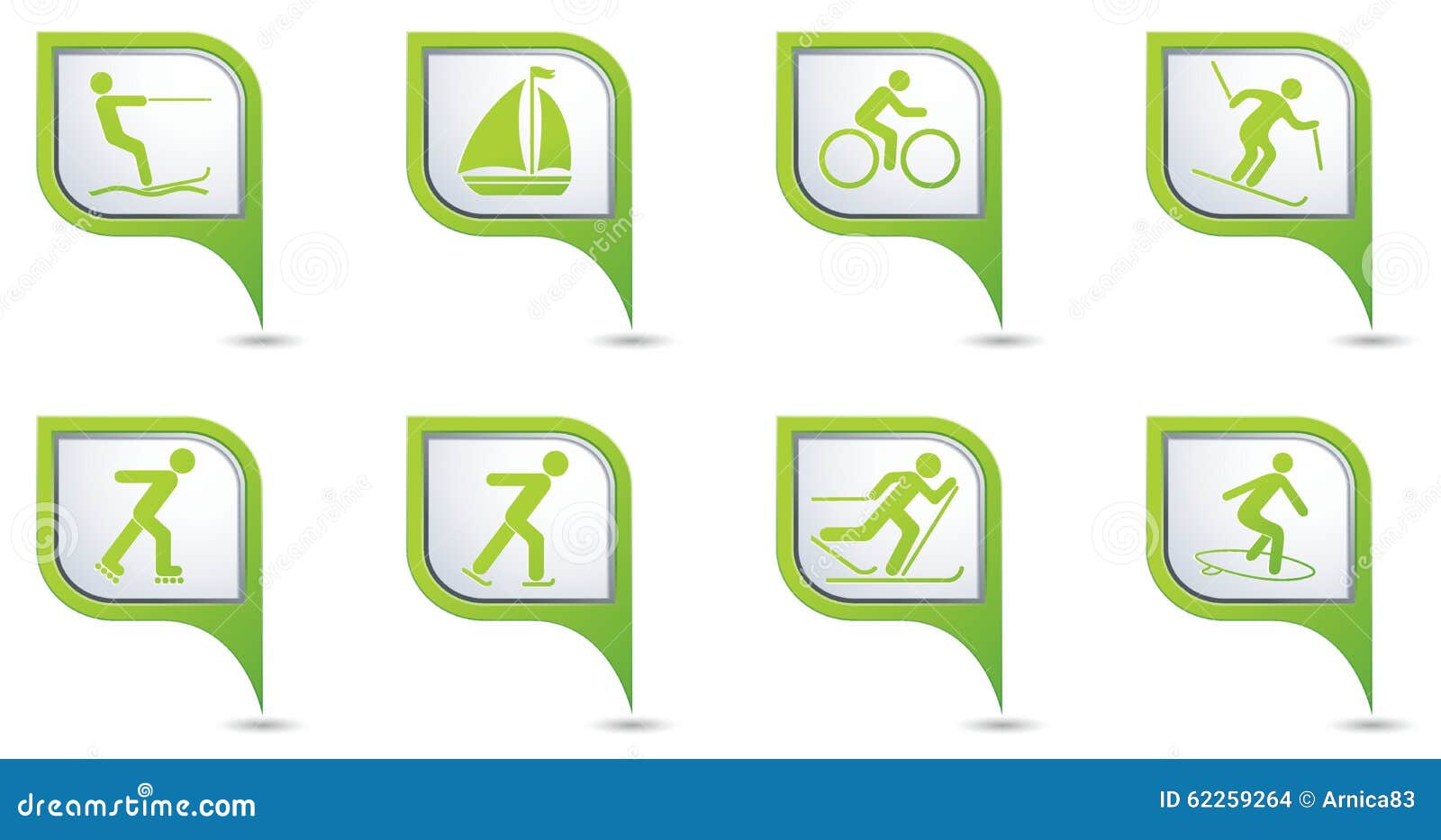 Winter Sport Icons Set on Map Pointers Stock Vector - Illustration of ...