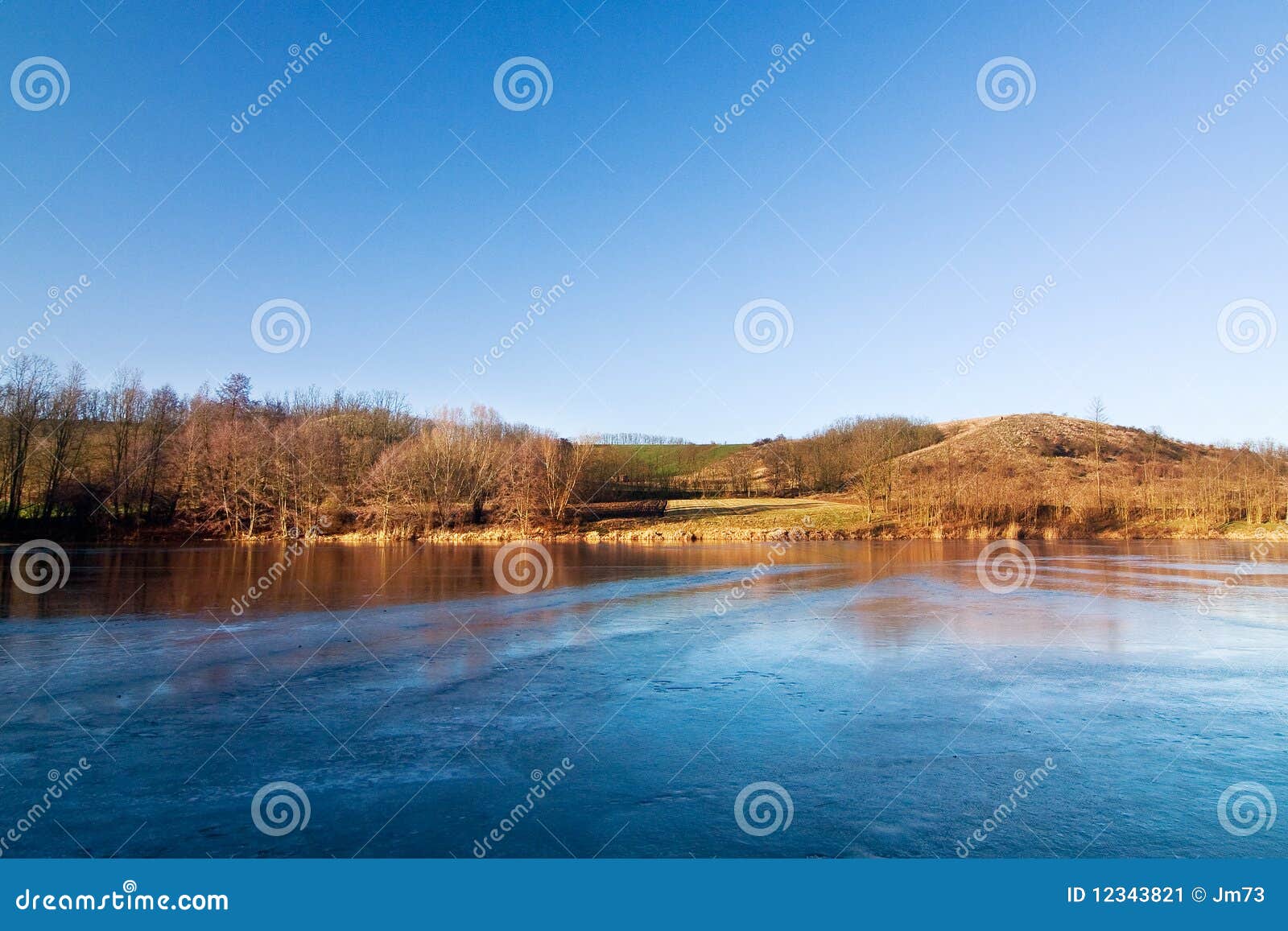 Winter/spring Landscape with Frozen Pond Stock Image - Image of cool ...