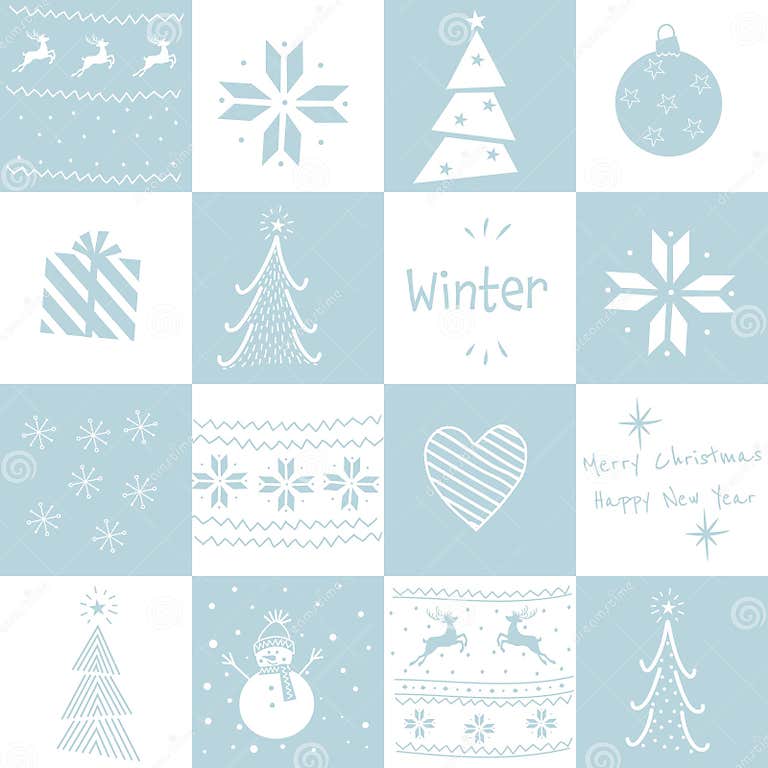 Winter Square Pattern. Seamless Geometric Checkered Print with Winter ...