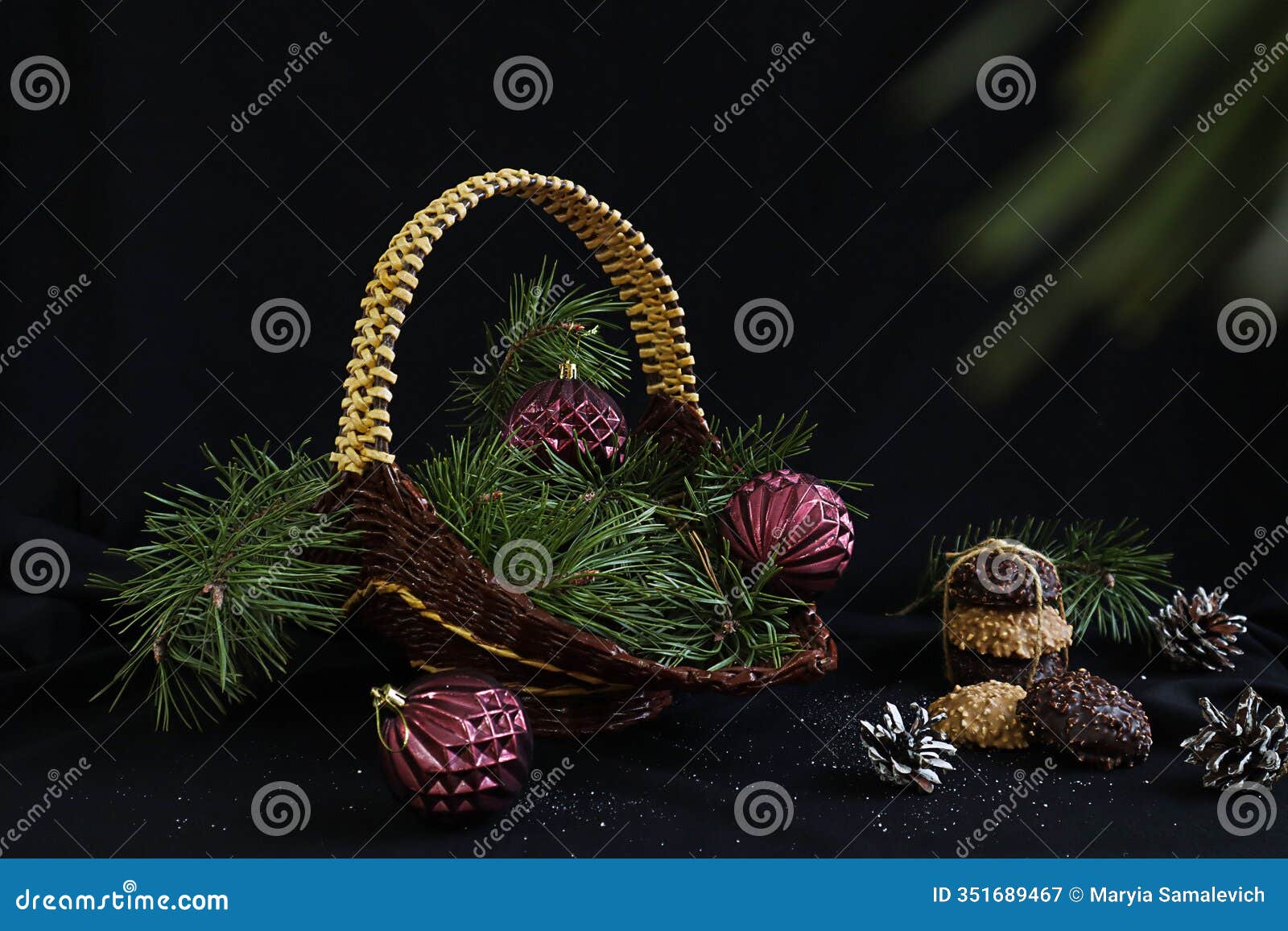 Winter Still Life: Basket with Pine Needles and Christmas Tree ...