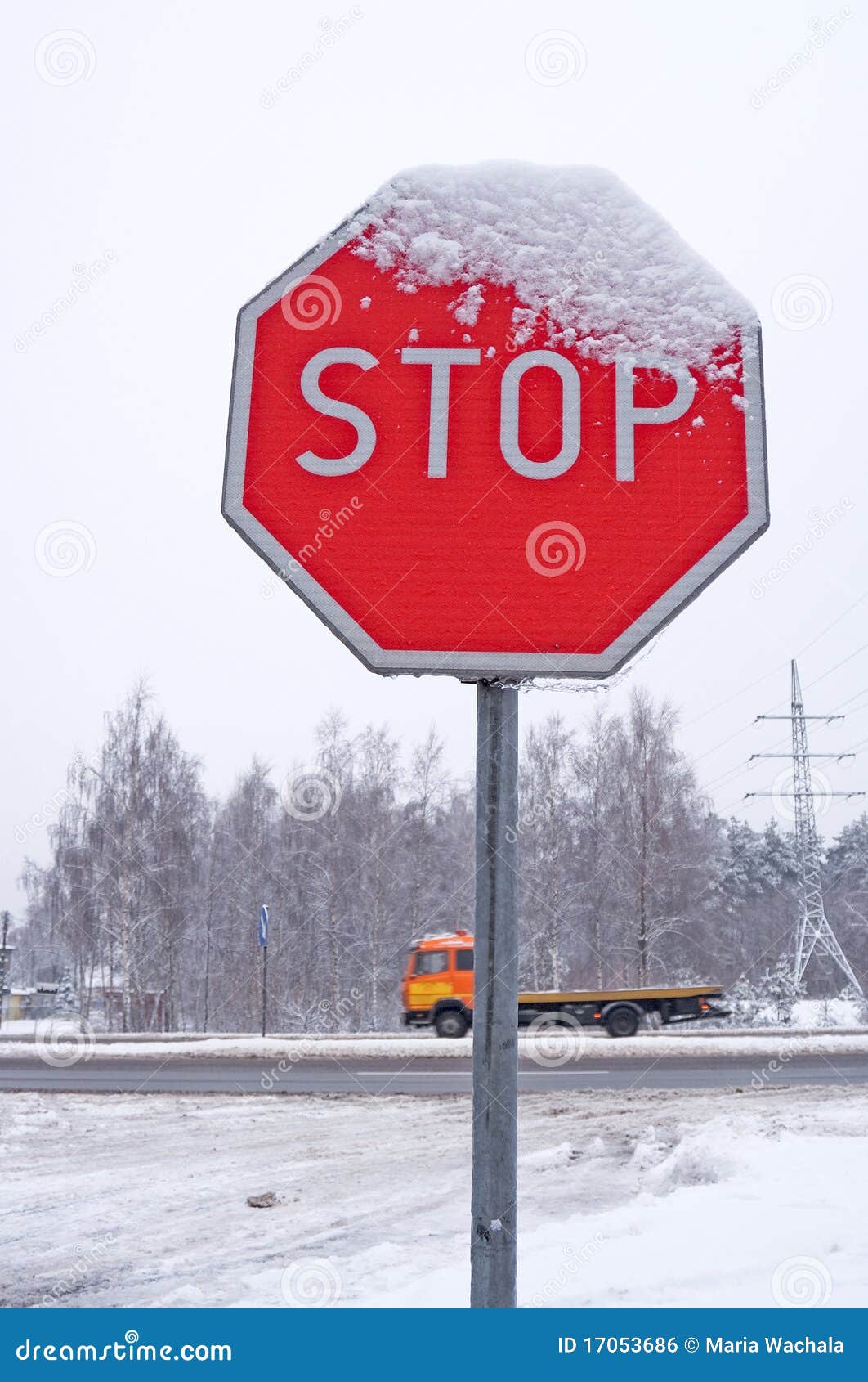 Winter stop sign stock photo. Image of truck, information - 17053686