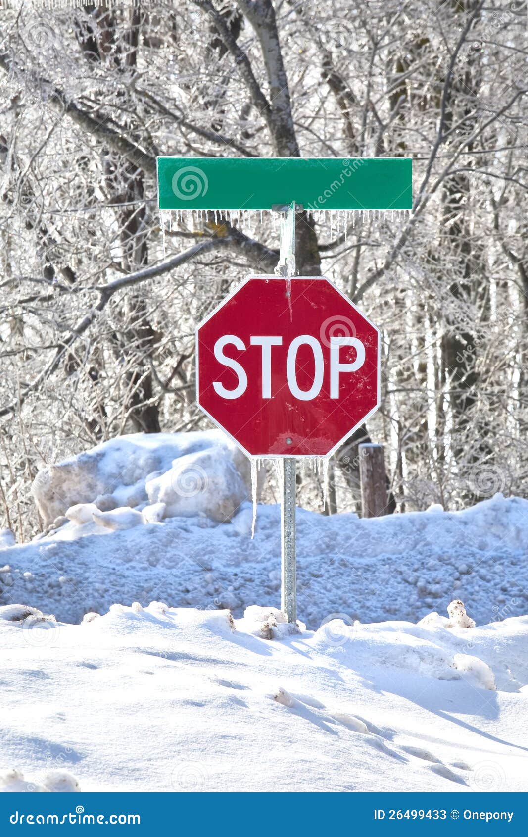 Winter Stop Sign stock image. Image of icicles, snowbank - 26499433