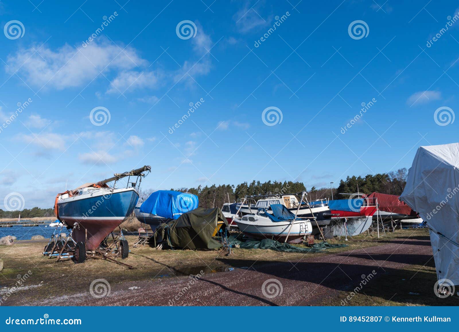 Winter Storage of Small Boats Stock Image - Image of storage, blue ...