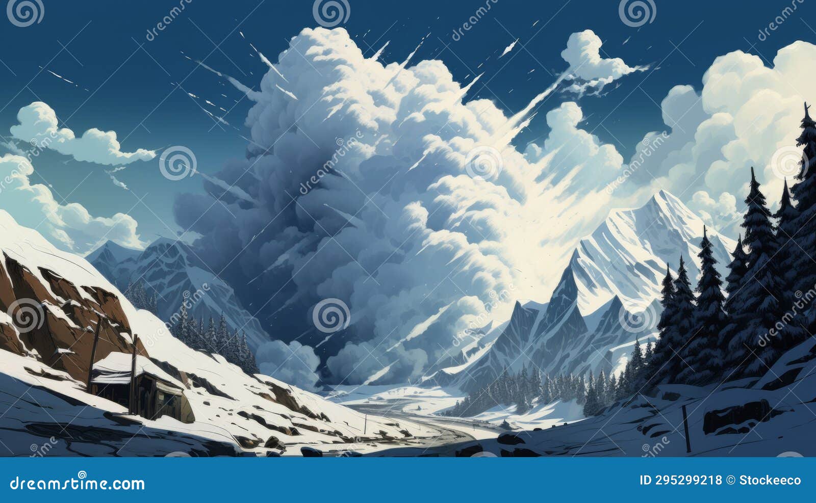 Winter Storm: a Comic Image of Avalanche Stock Illustration ...