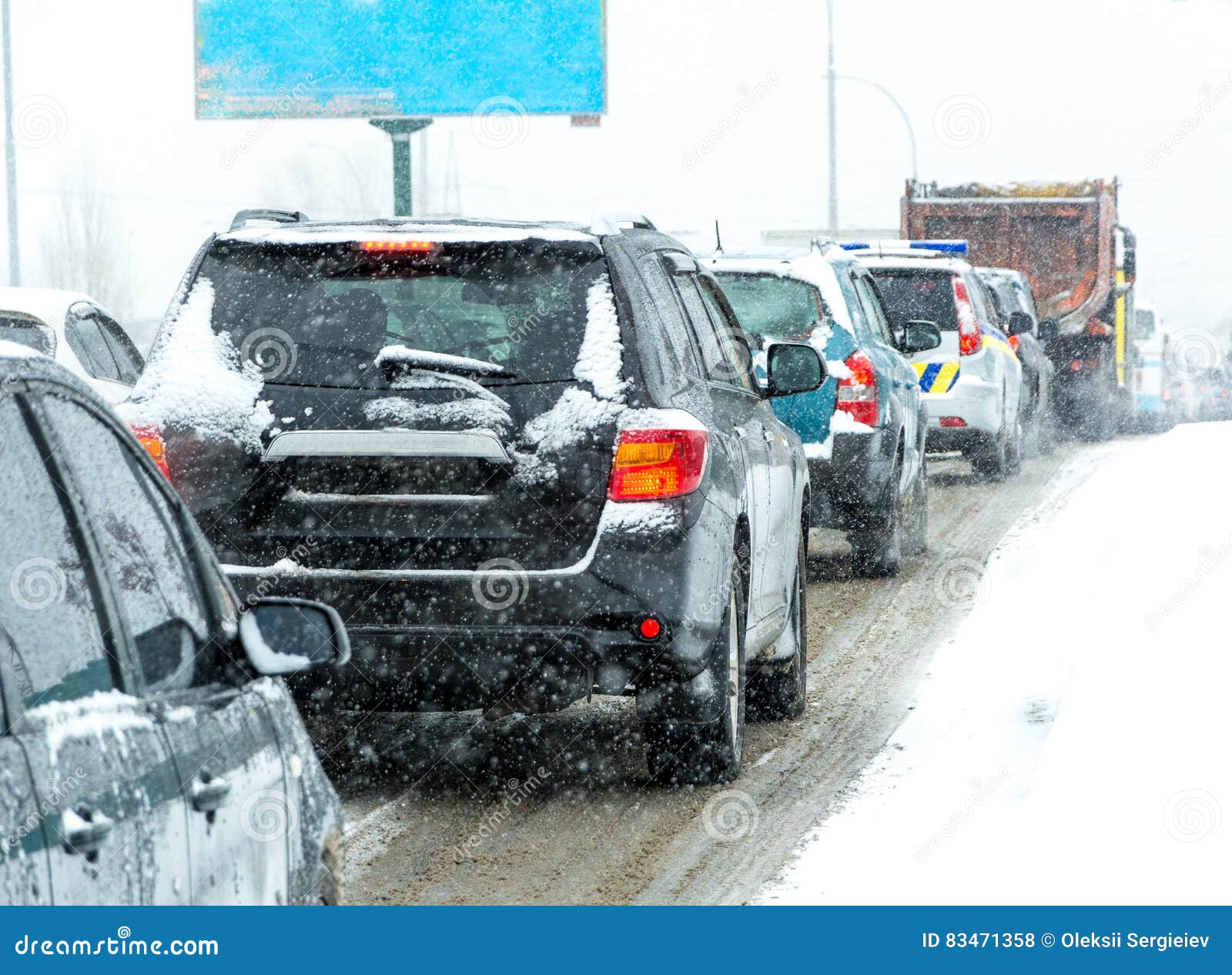 Winter storm traffic editorial stock photo. Image of snowfall - 83471358