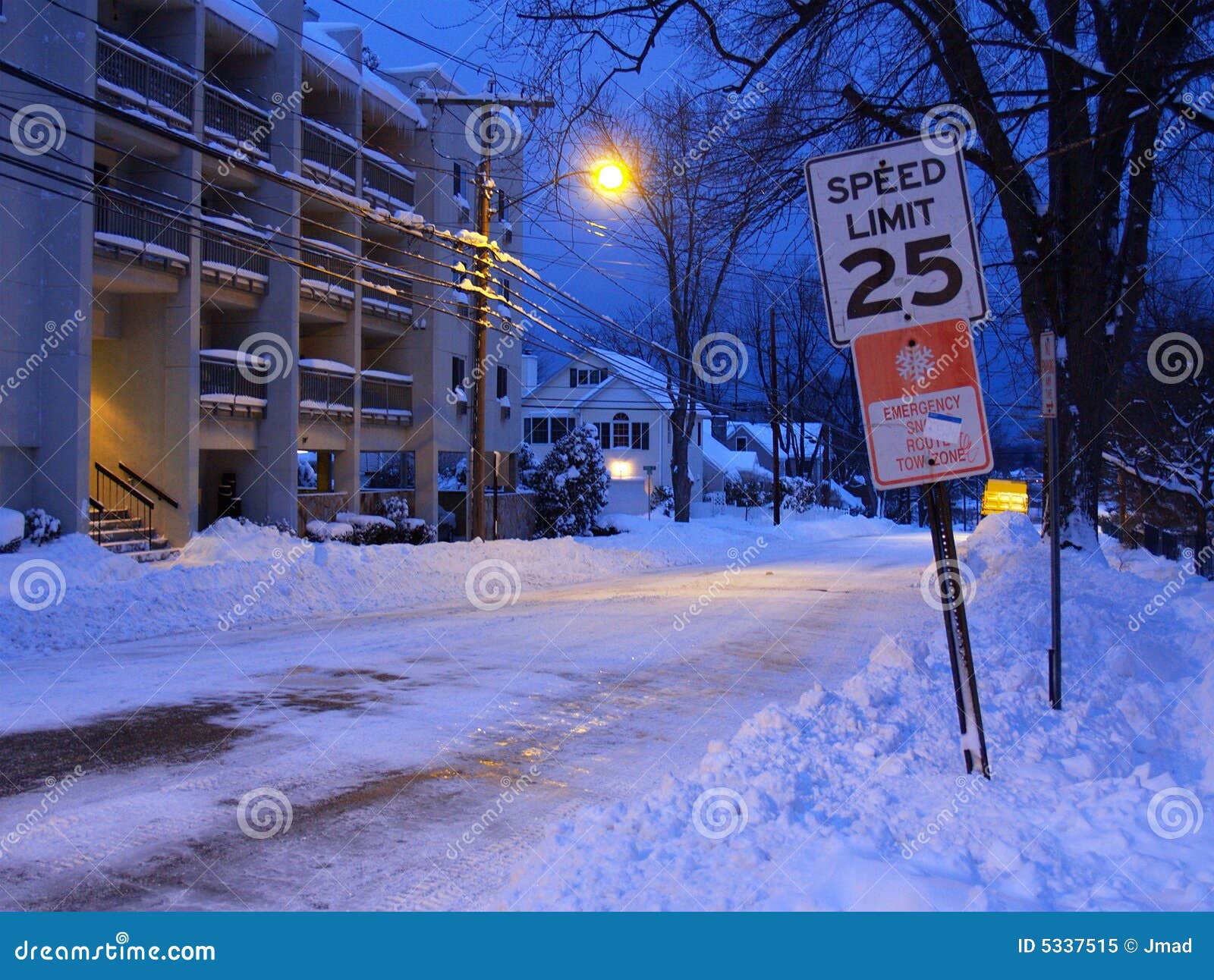 WInter Street With Lots Of Snow With Private Driveway And Car With Open ...