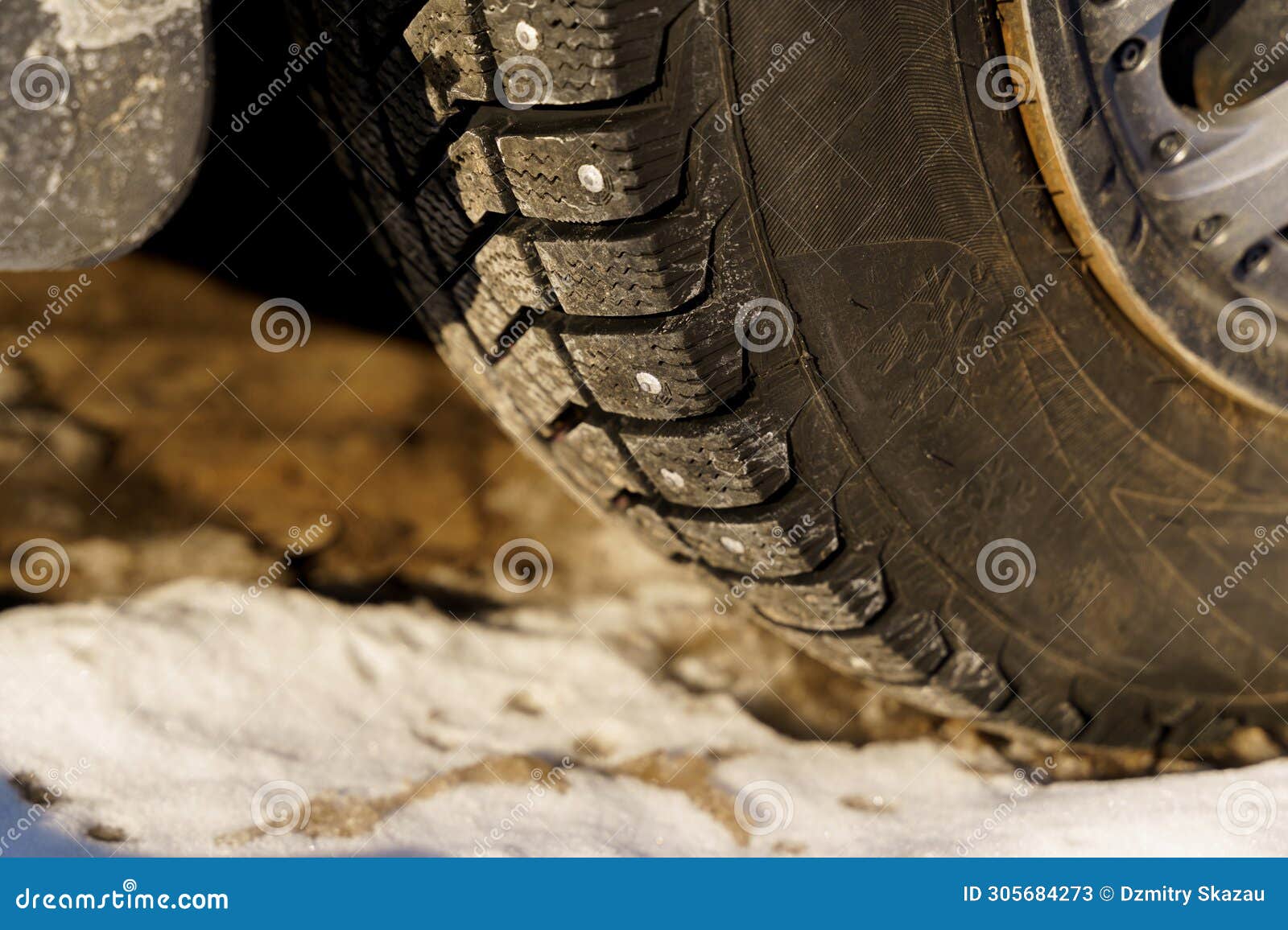 Winter Studded Car Tires. Side View Stock Image - Image of white ...