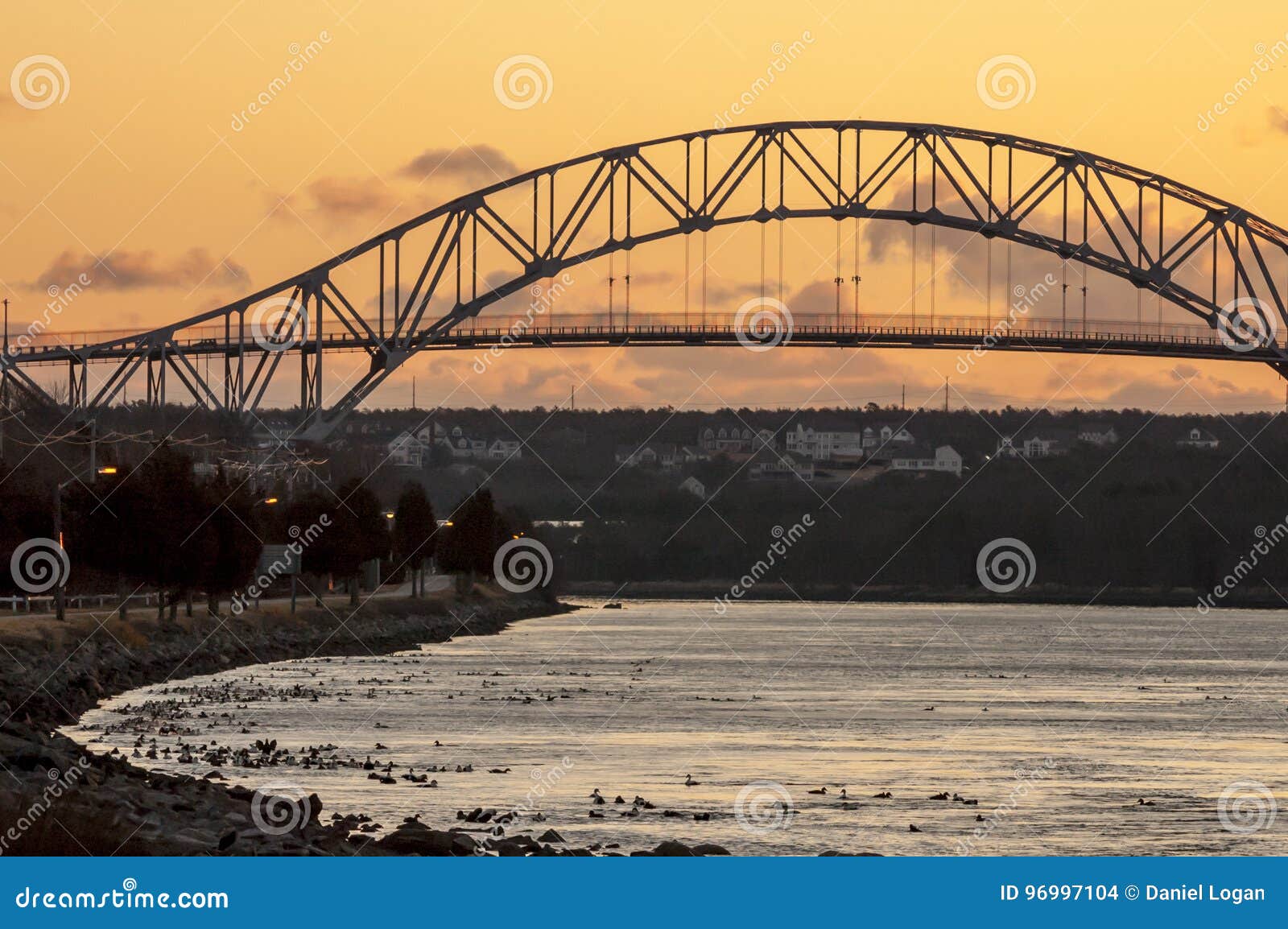 Winter Sunrise Bourne Bridge Stock Photo - Image of barnstable, bourne ...