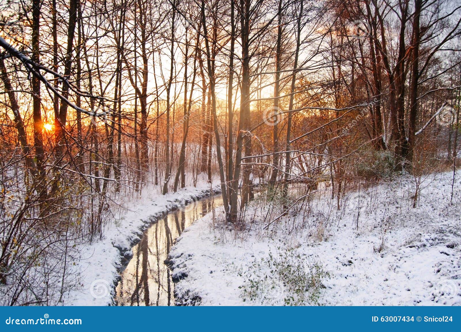 Winter sunrise scene stock photo. Image of sunrize, sunrise - 63007434
