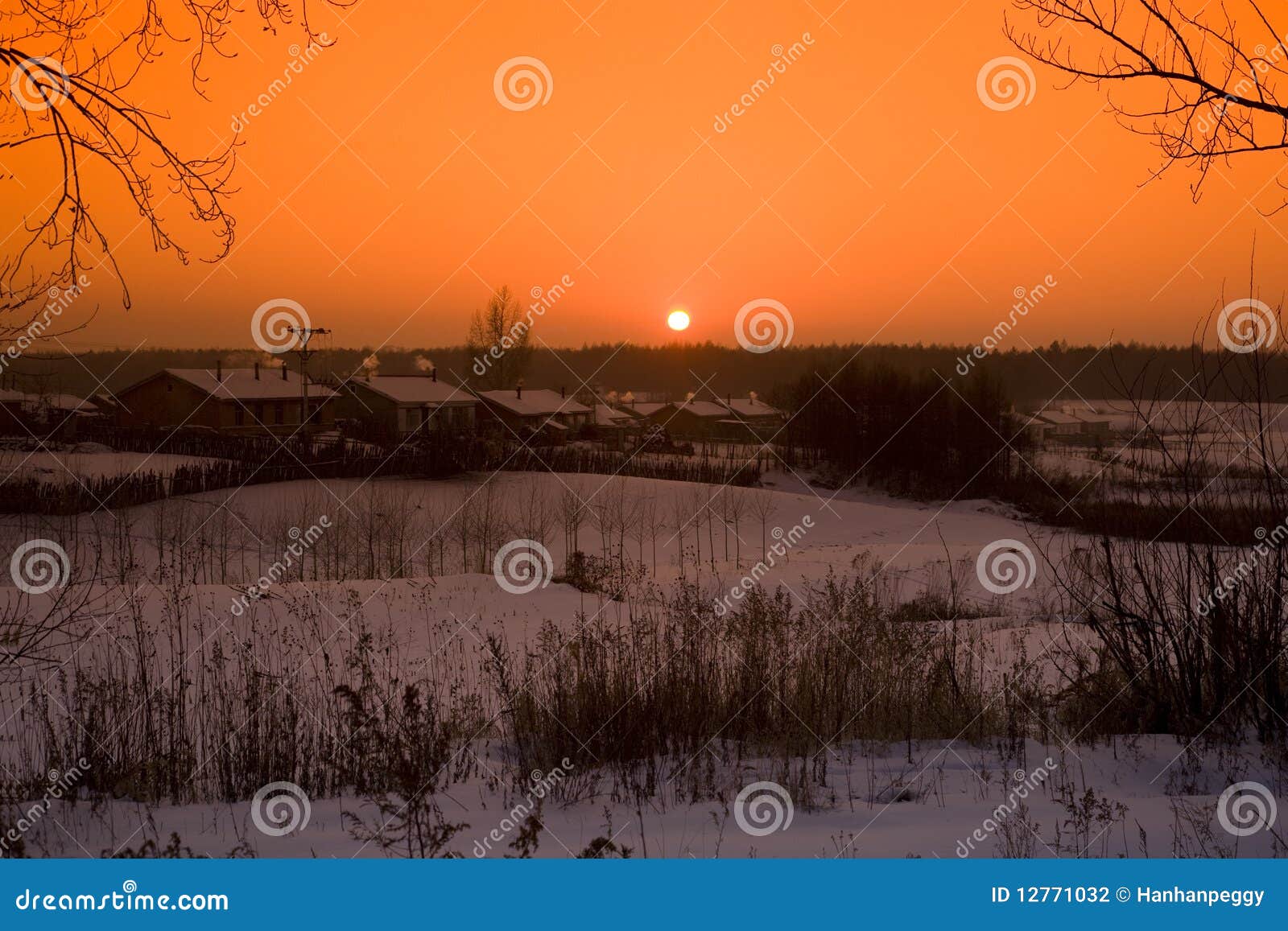 Winter sunset stock photo. Image of countryside, mist - 12771032