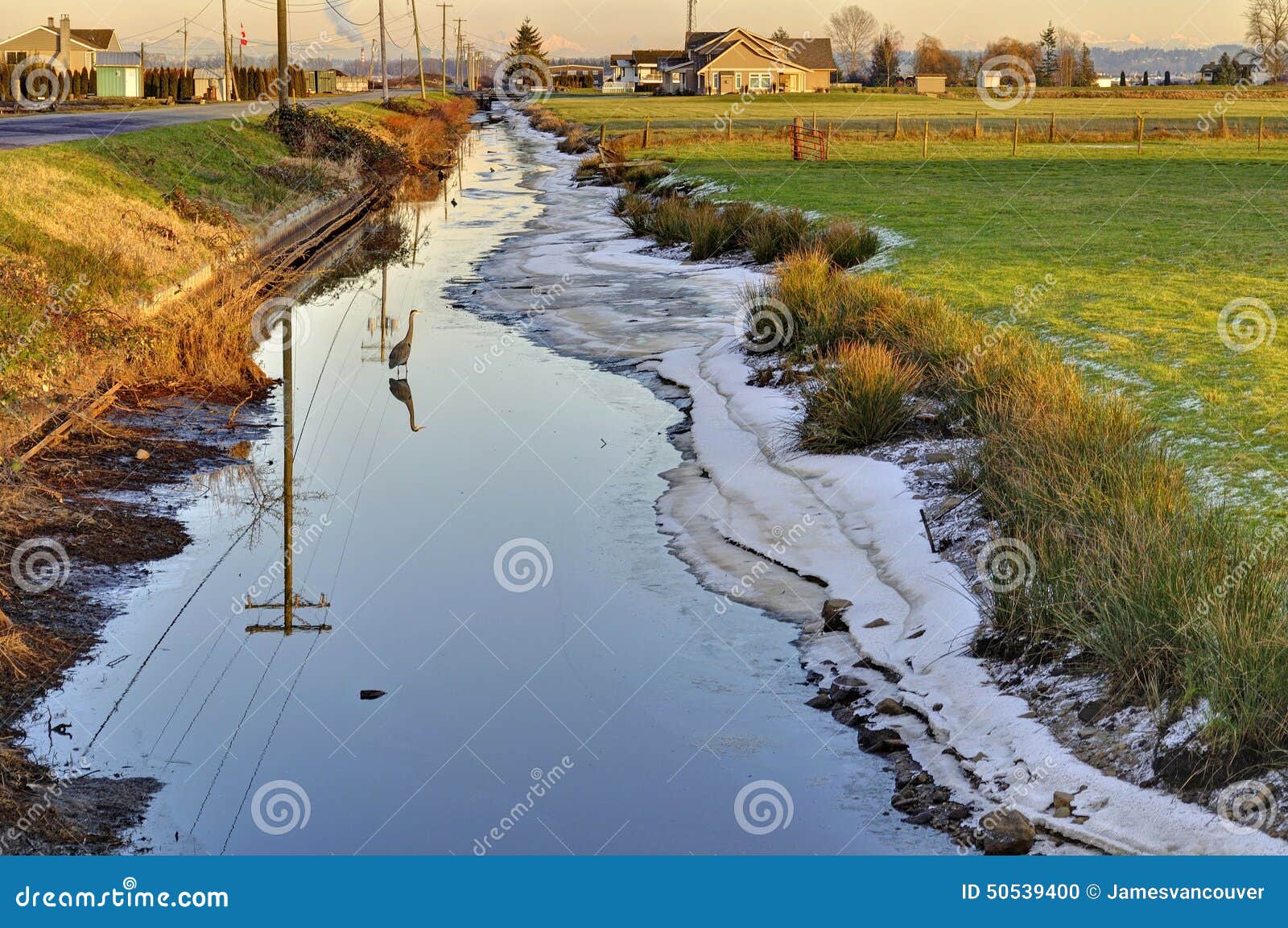 Winter Sunset at a Farm Ditch Stock Photo - Image of landscape, ditch ...