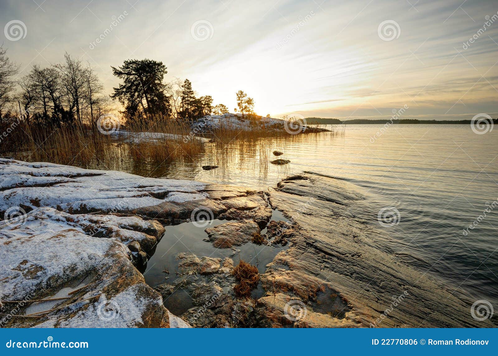 Winter sunset in Finland stock photo. Image of sedge - 22770806
