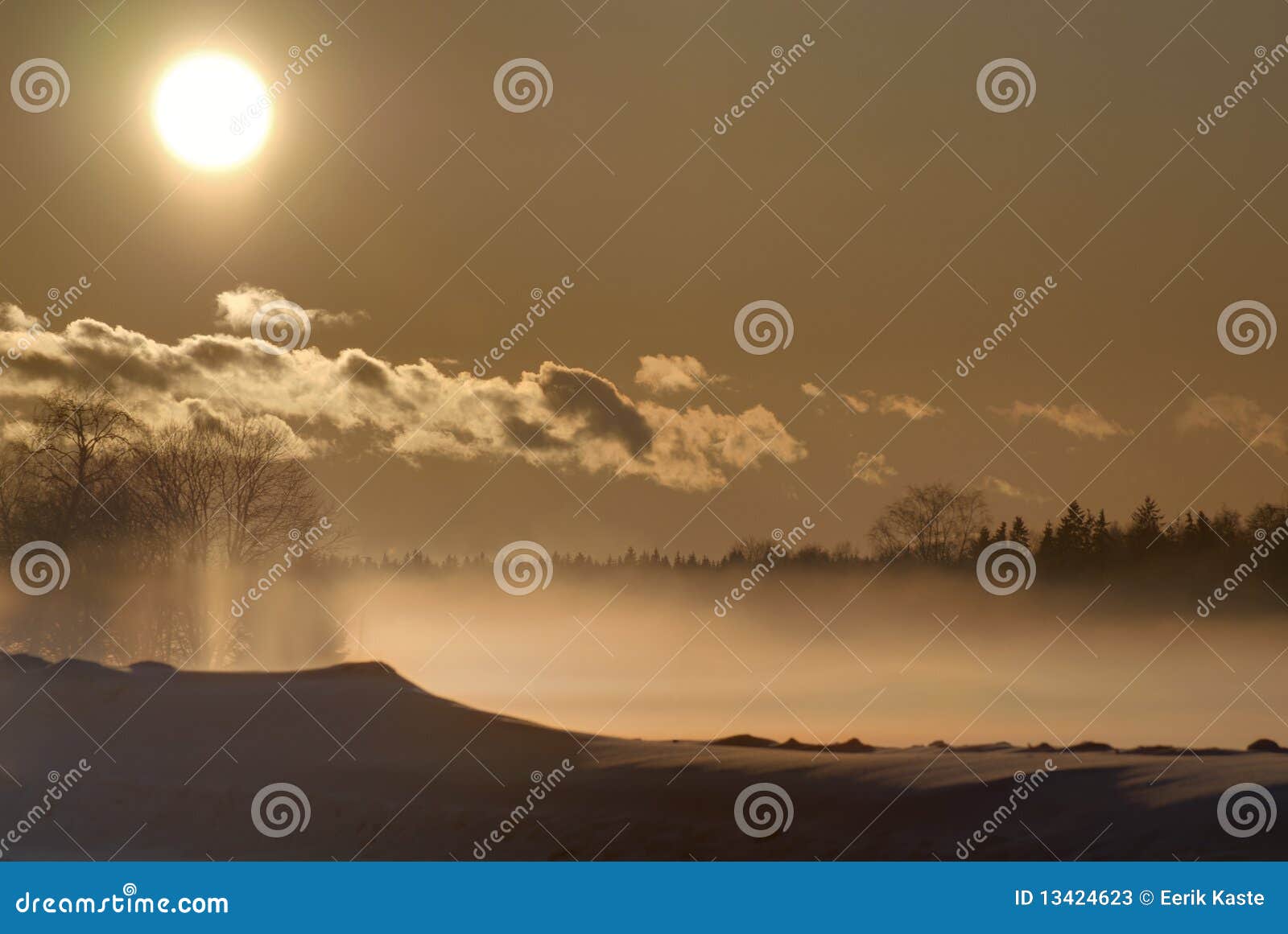 Winter sunset and fog stock image. Image of sepia, nature - 13424623