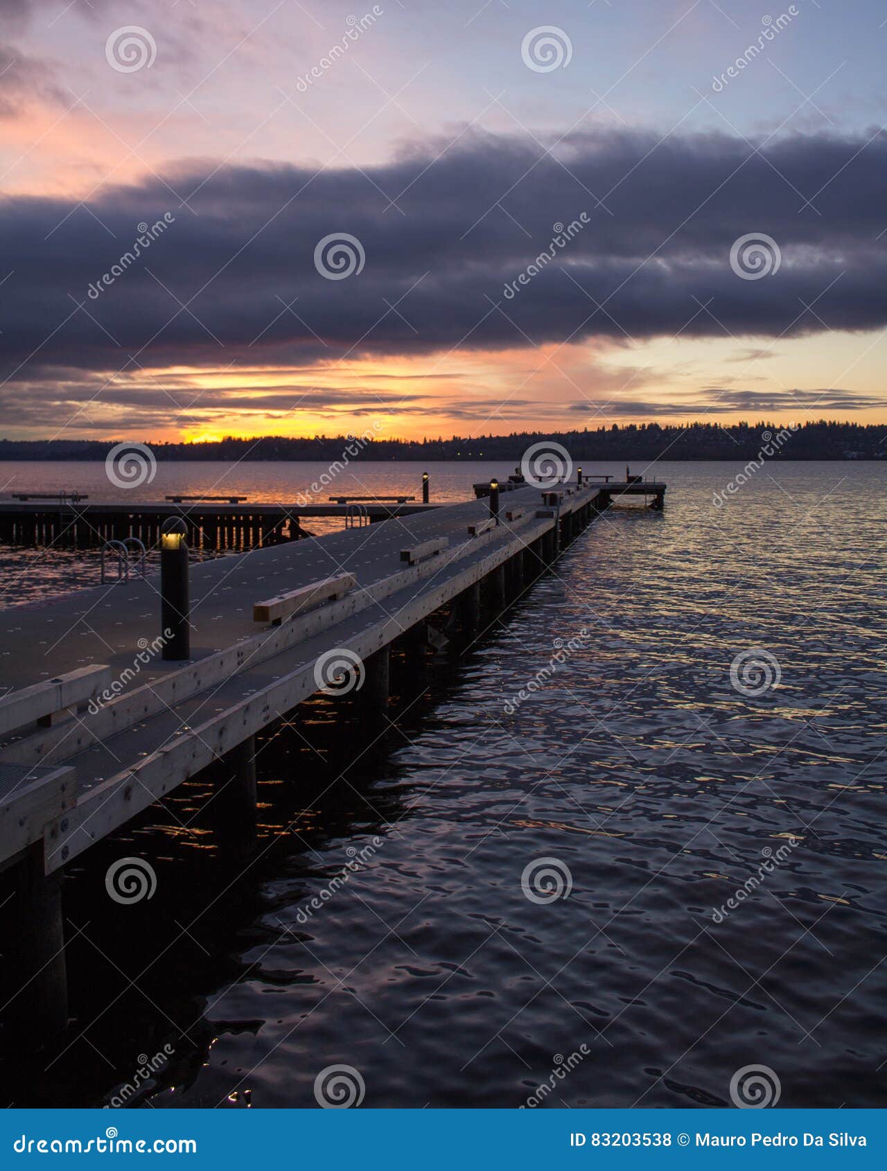 A Diagonal View of a Pier on a Lake in a Winter Sunset at Waverly Beach ...