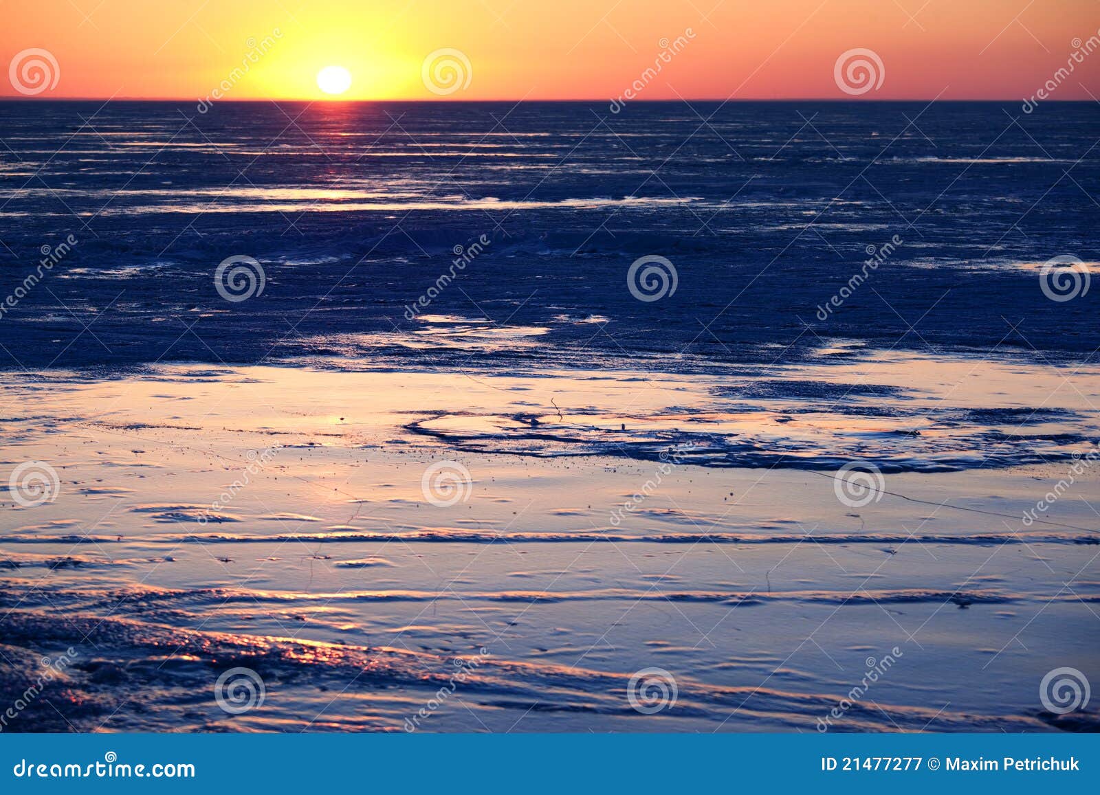 Winter Sunset on the Ice of Lake Stock Image - Image of travel, freeze ...