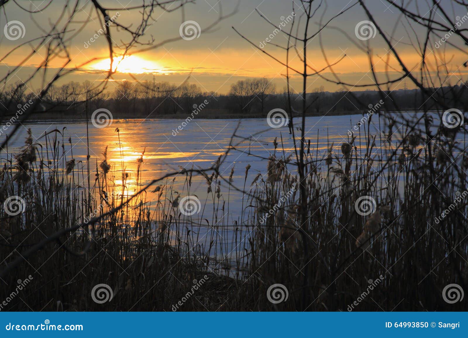 Winter Sunset Over the River Stock Photo - Image of setting, horizon ...