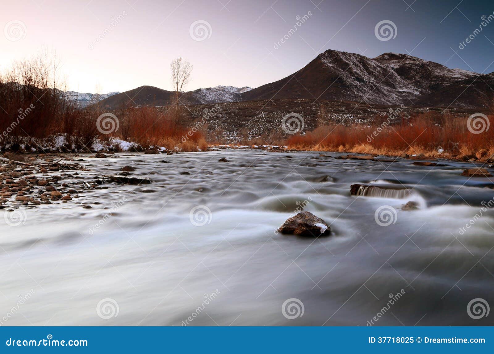 Winter Sunset at the Provo River. Stock Image - Image of landscape ...