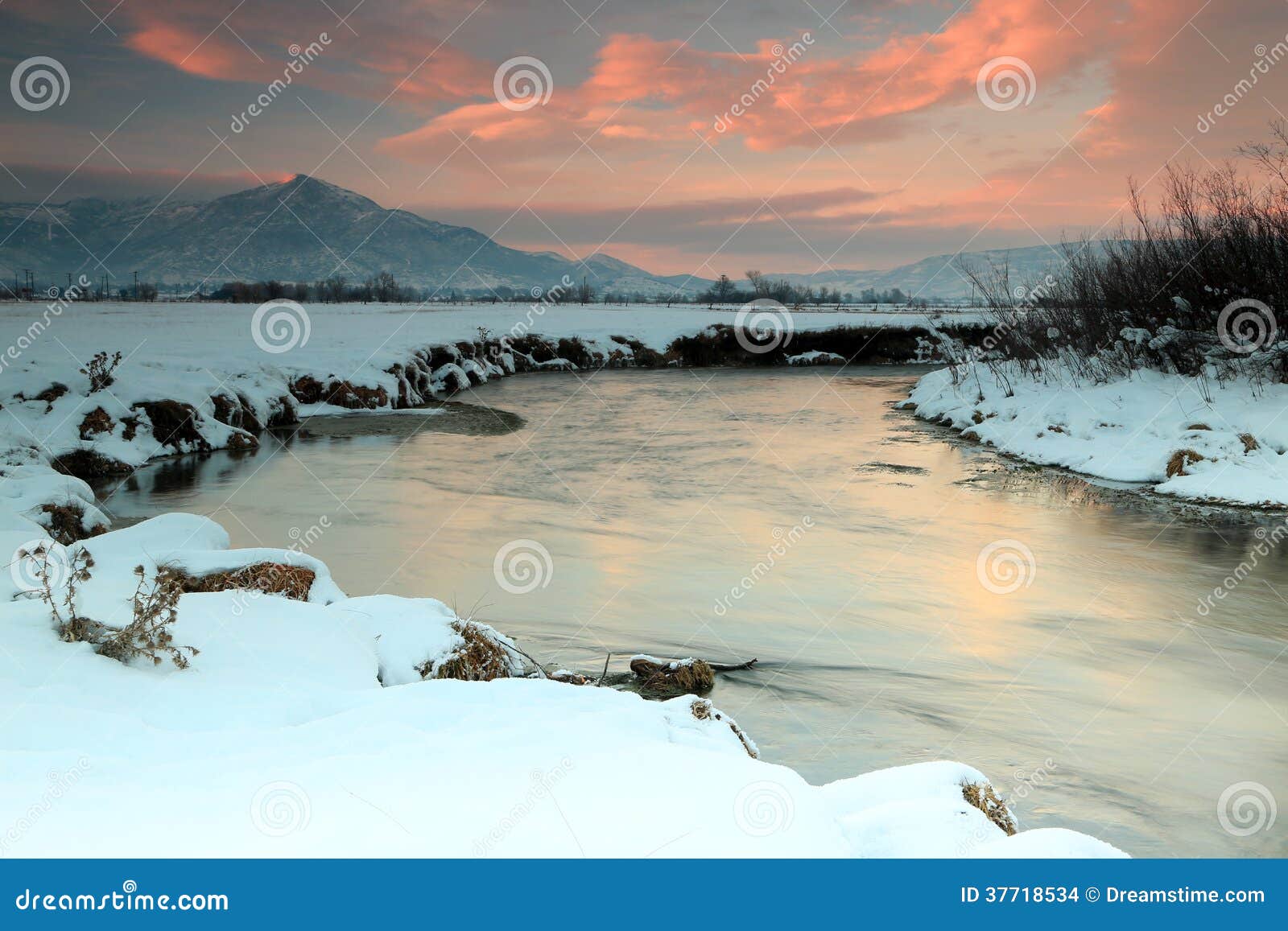 Winter Sunset at the Provo River. Stock Photo - Image of glorious ...