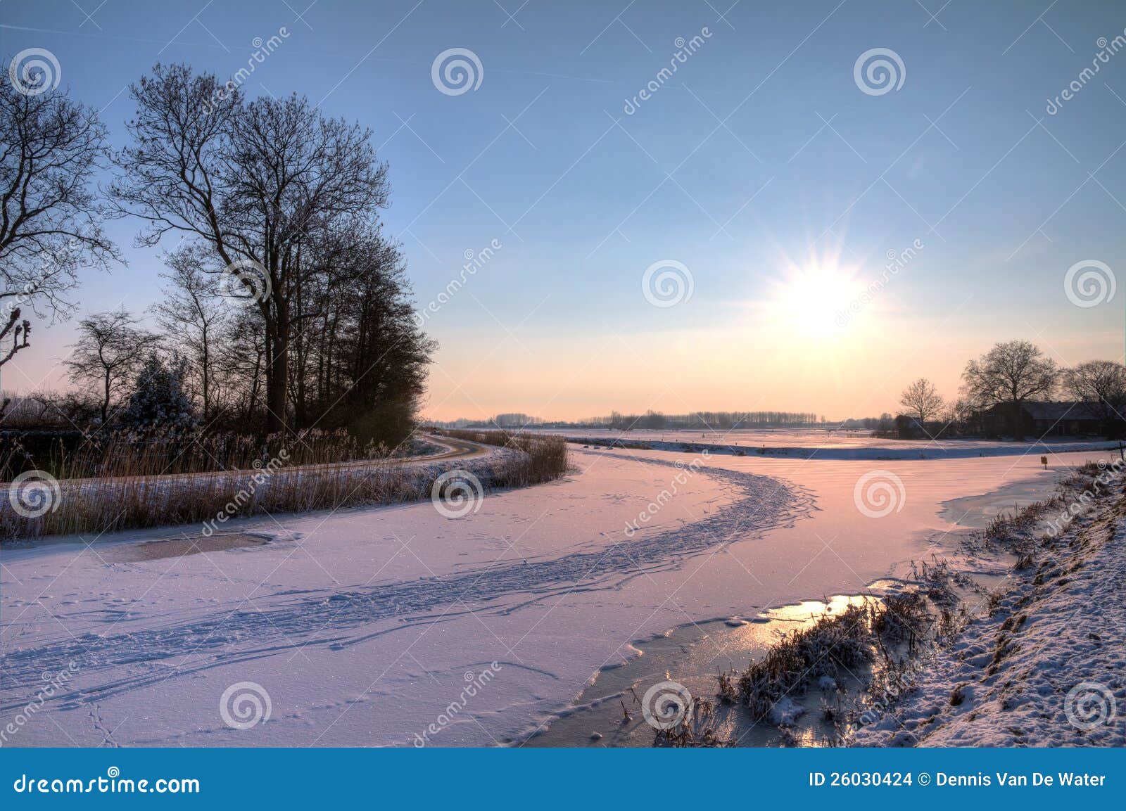 Winter sunset river stock photo. Image of evening, holland - 26030424