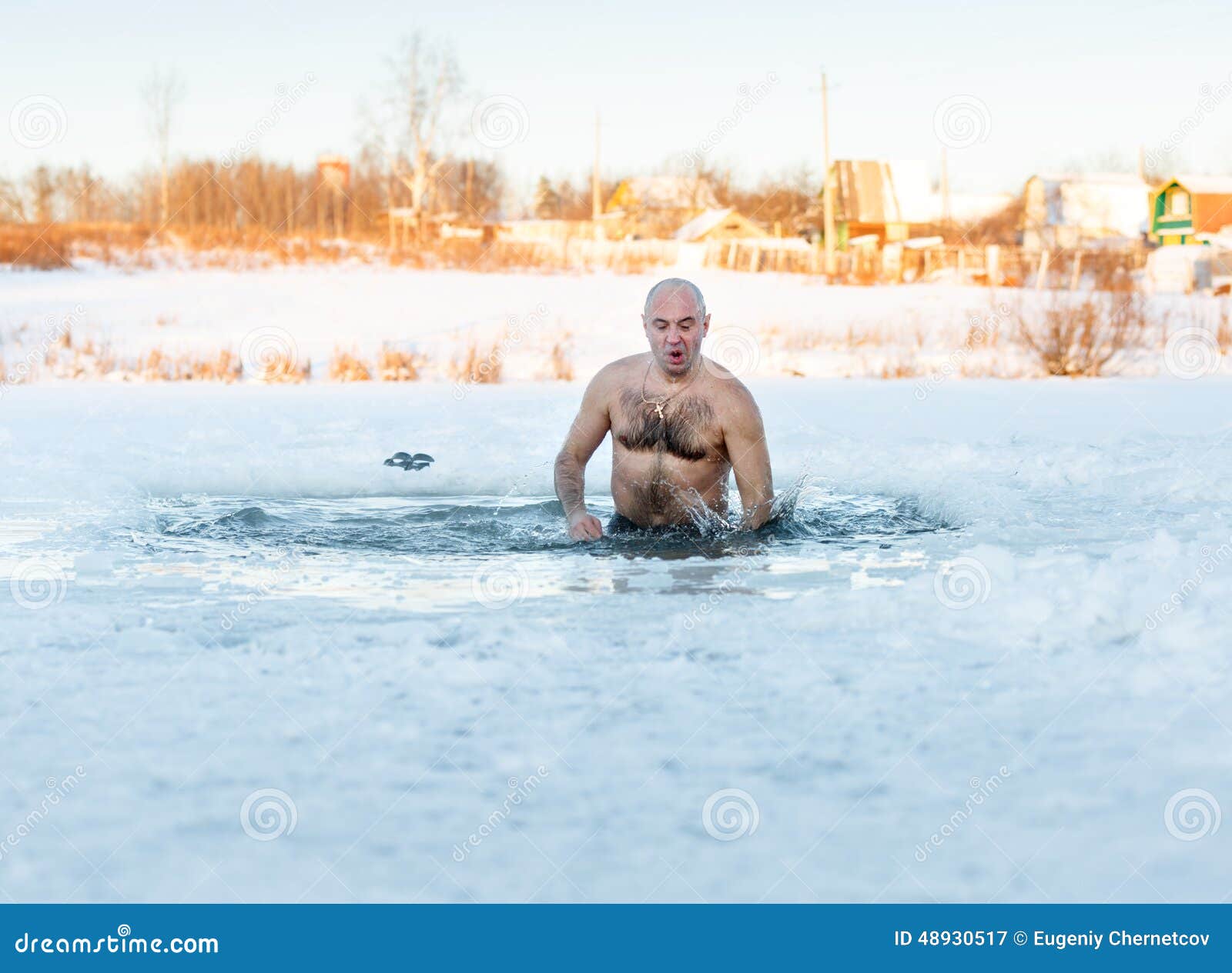 Winter Swimming. Man in Ice-hole Stock Image - Image of hole, lake ...