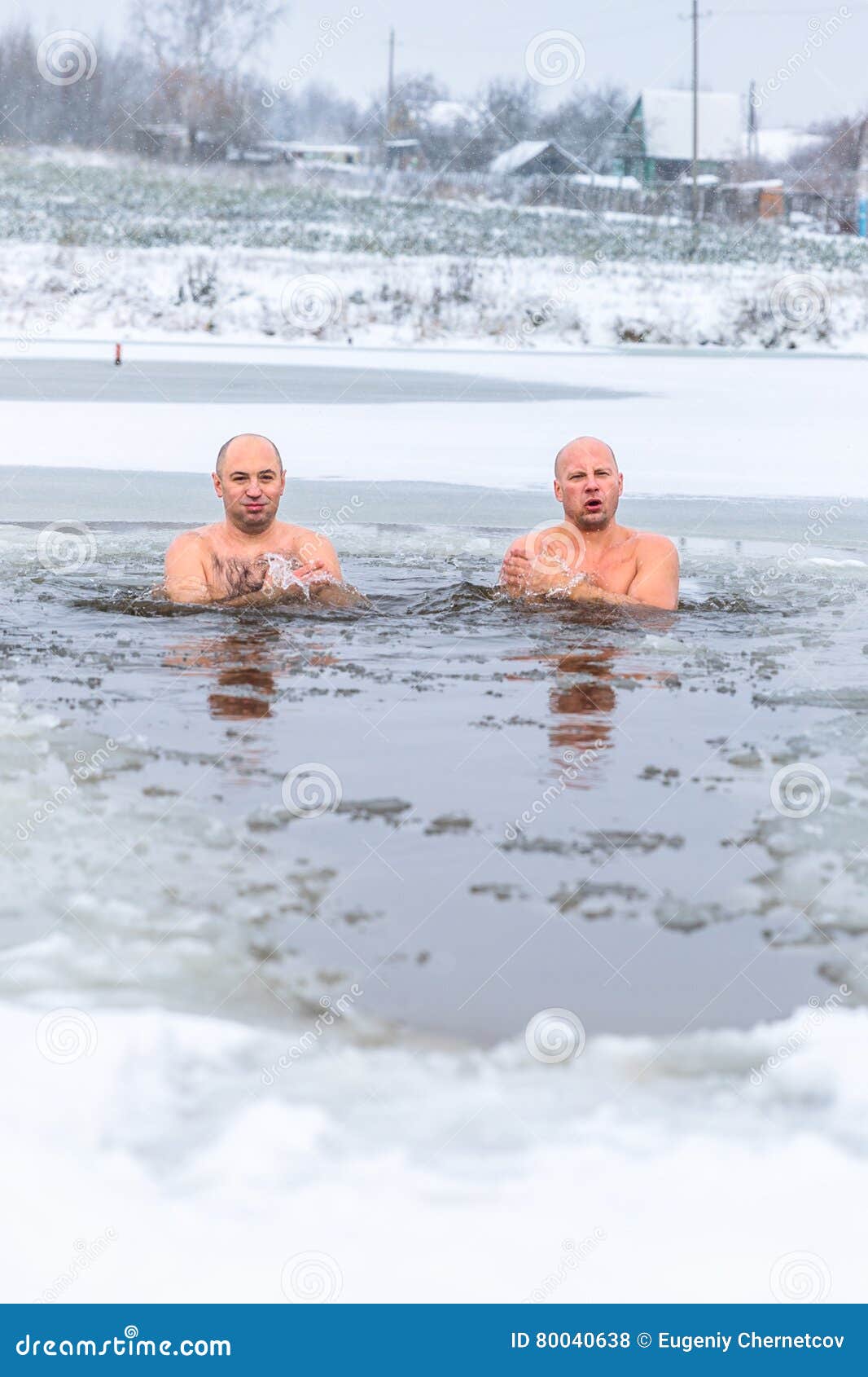 Winter Swimming. Man in Ice-hole Stock Photo - Image of freezing, lake ...