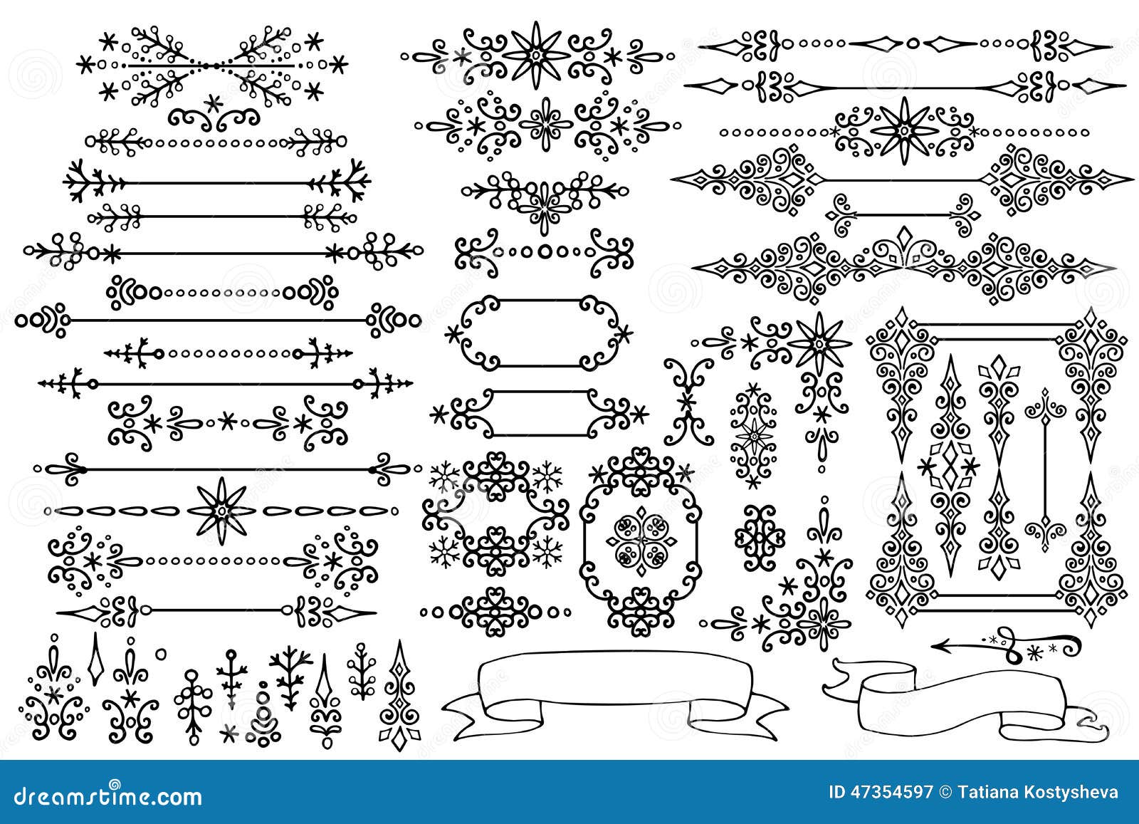 Winter Swirls Decor.Frame and Border Set Stock Vector - Illustration of ...