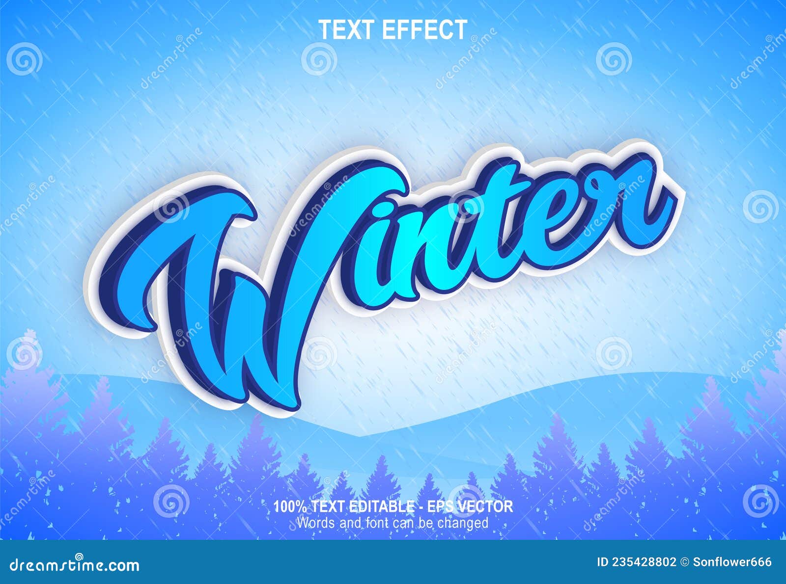 Winter Text Effect in Blue Color Stock Vector - Illustration of ...