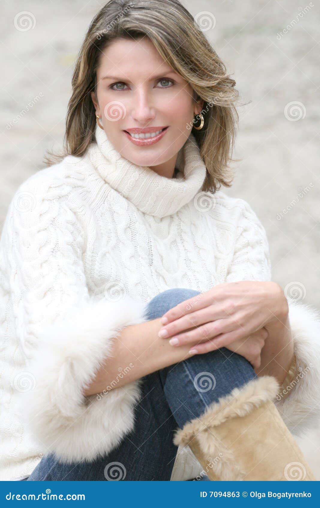 Winter Theme - Gorgeous Woman in White Sweater Stock Image - Image of ...