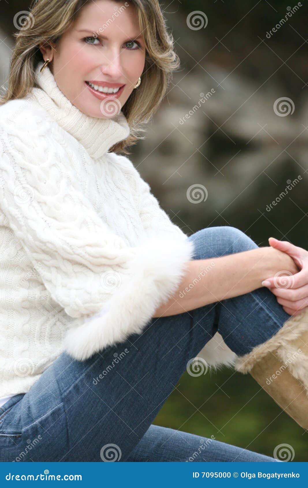 Winter Theme - Gorgeous Woman in White Sweater Stock Photo - Image of ...