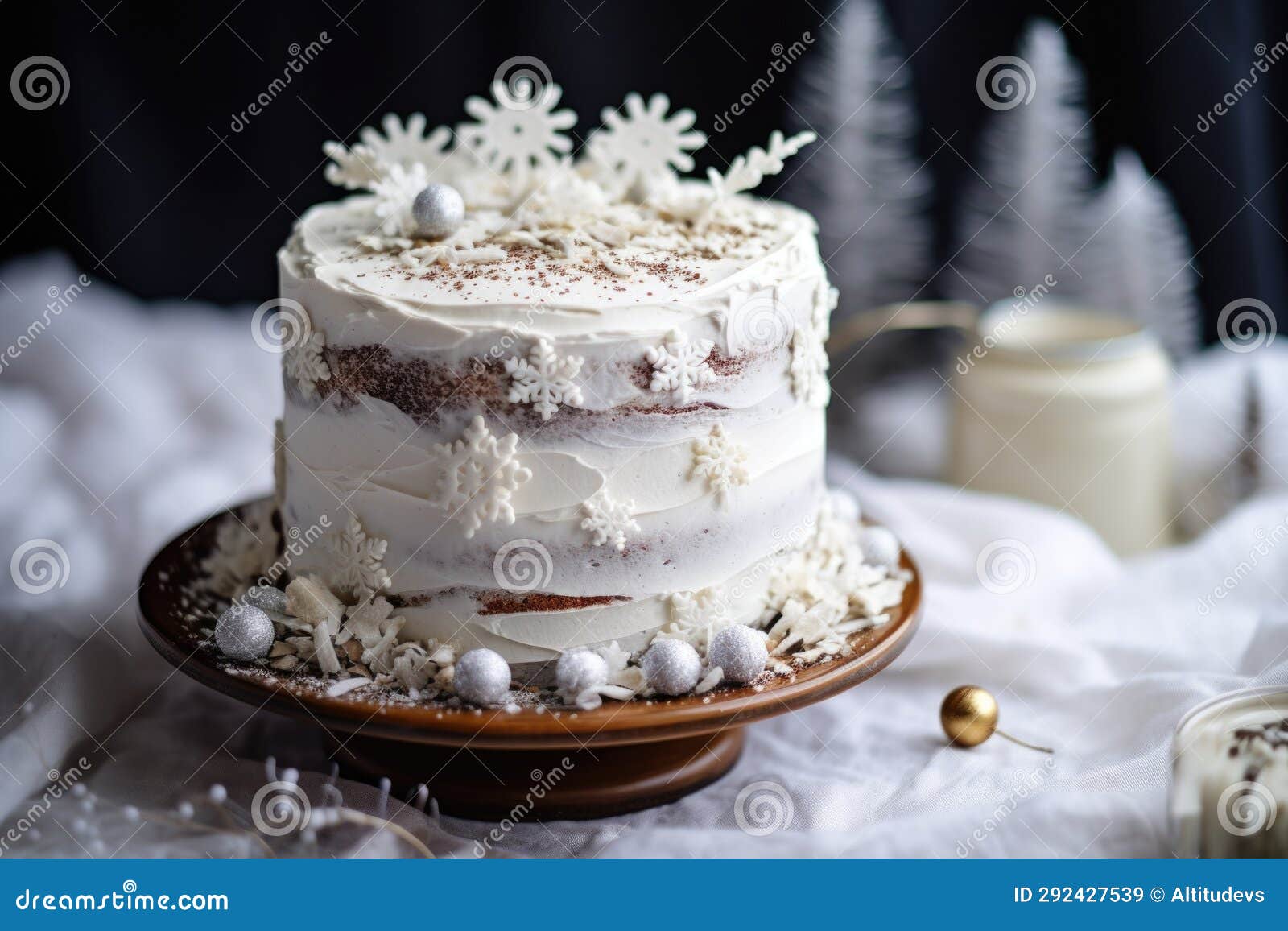 A Winter-themed Cake with White Icing and Silver Sprinkles Stock Image ...