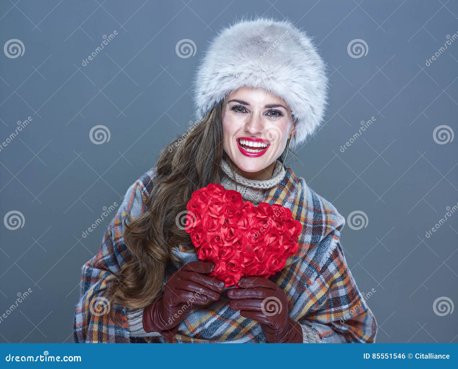 Smiling Elegant Woman on Cold Blue with Red Heart Stock Photo - Image ... Smiling Elegant Woman on Cold Blue with Red Heart Stock Photo - Image ...