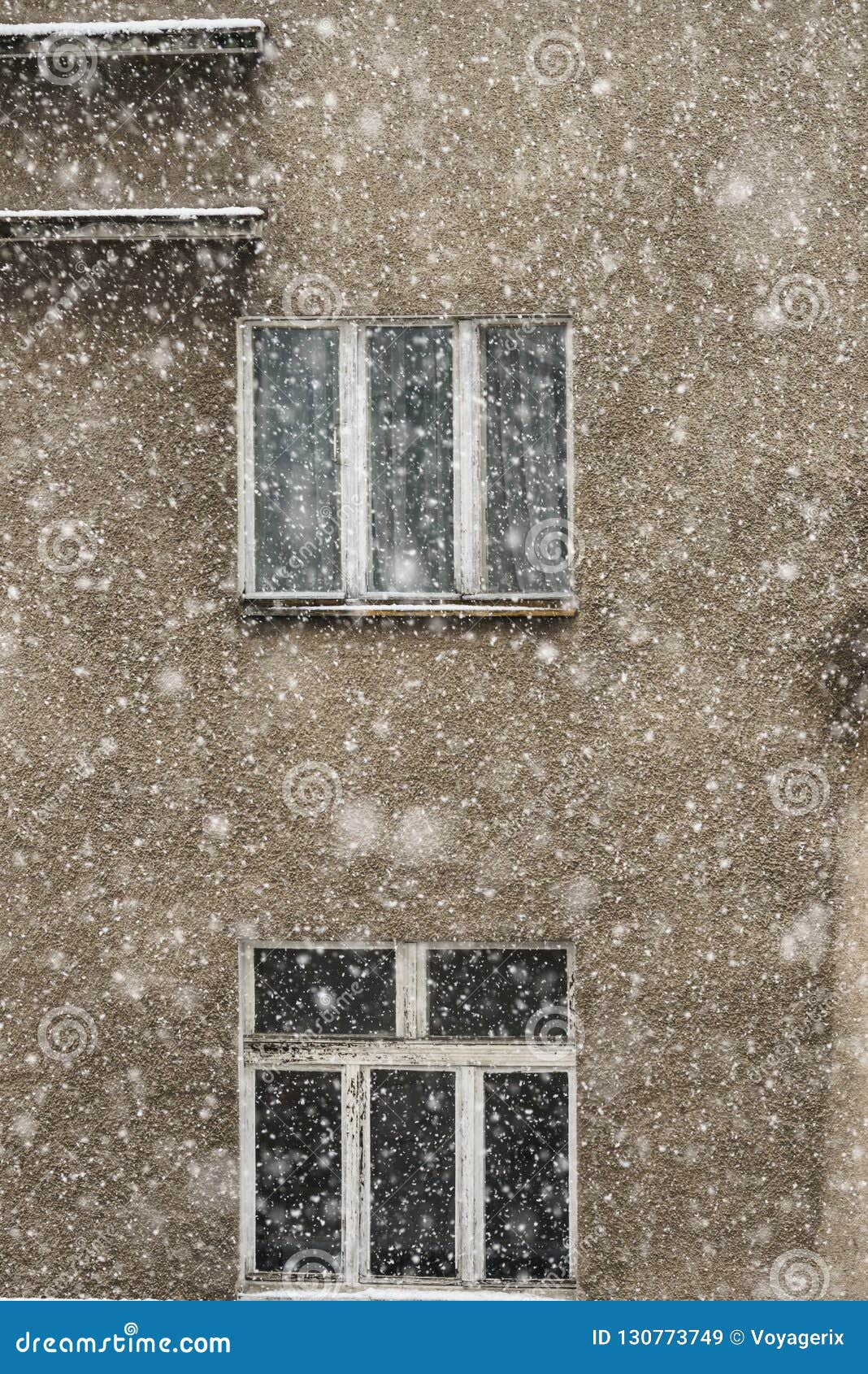 Snow Falling in Front of the Windows Stock Image - Image of christmas ...