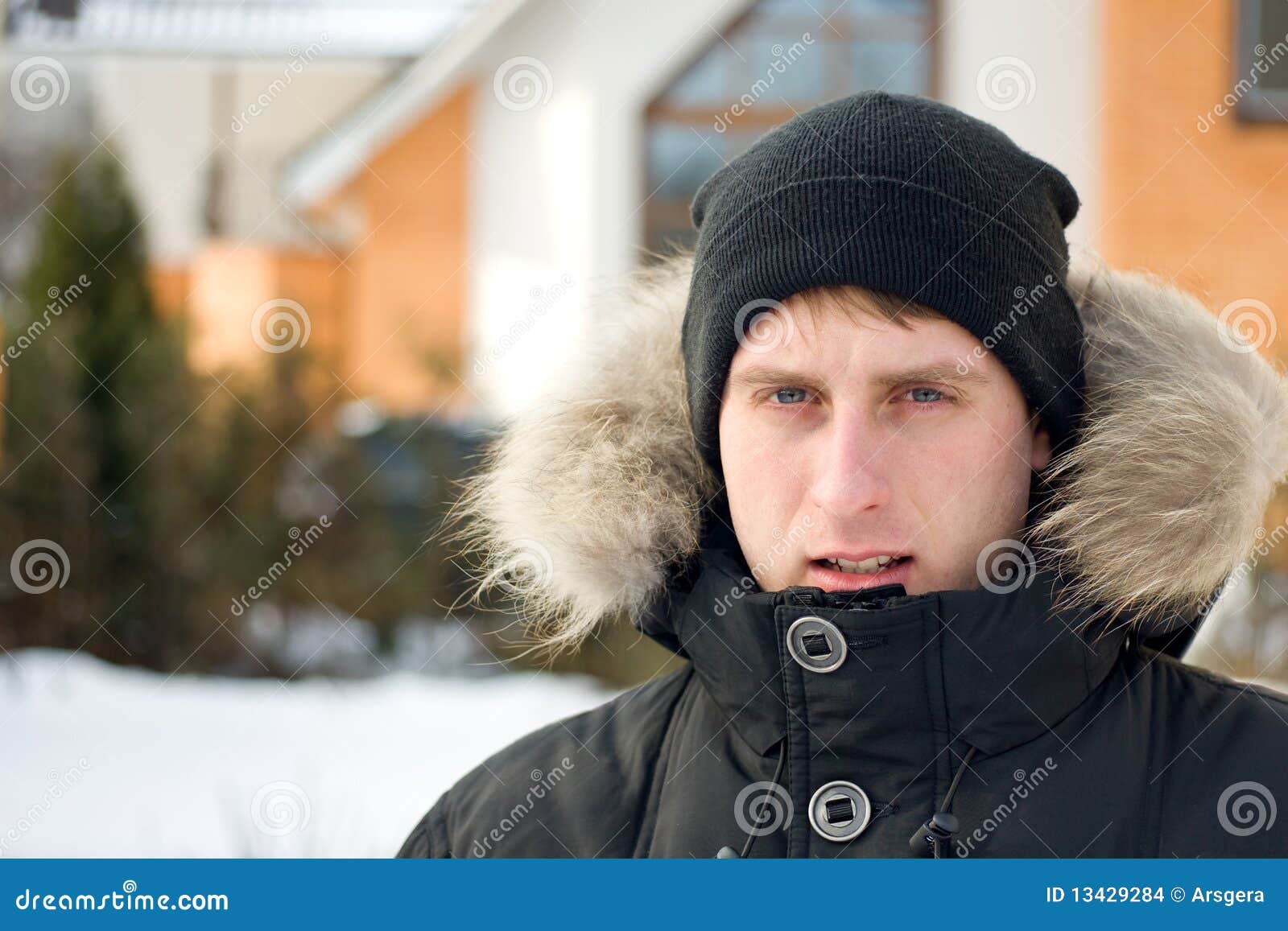 Winter Time - Man in the Yard Stock Photo - Image of head, home: 13429284