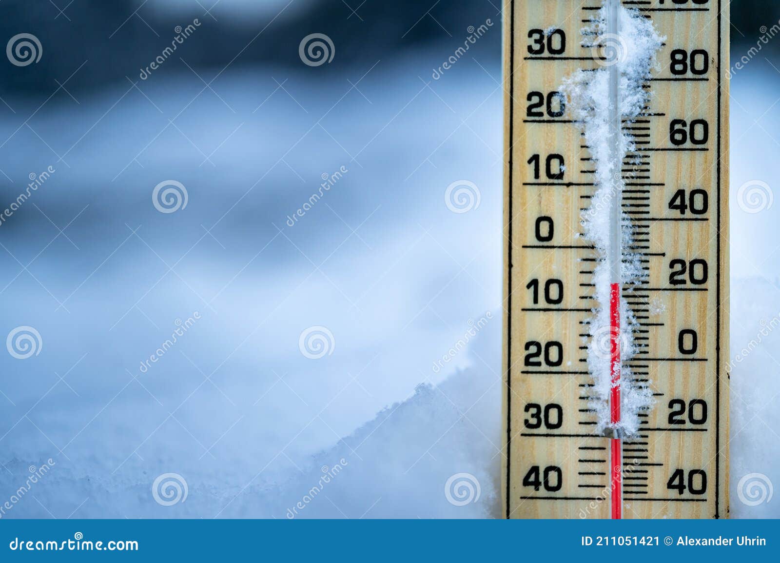 Winter Time. Thermometer on Snow Shows Low Temperatures in Celsius ...
