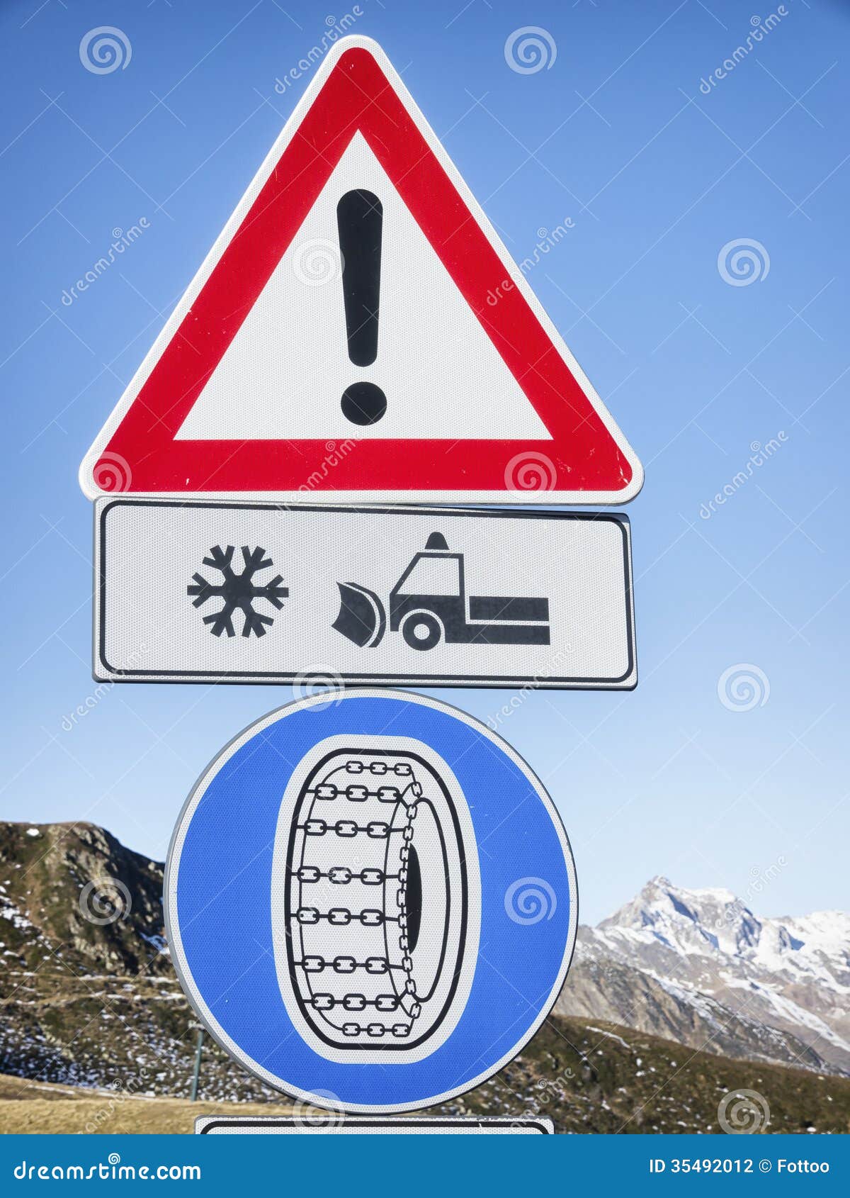 Winter tire road sign stock photo. Image of danger, sunlight - 35492012