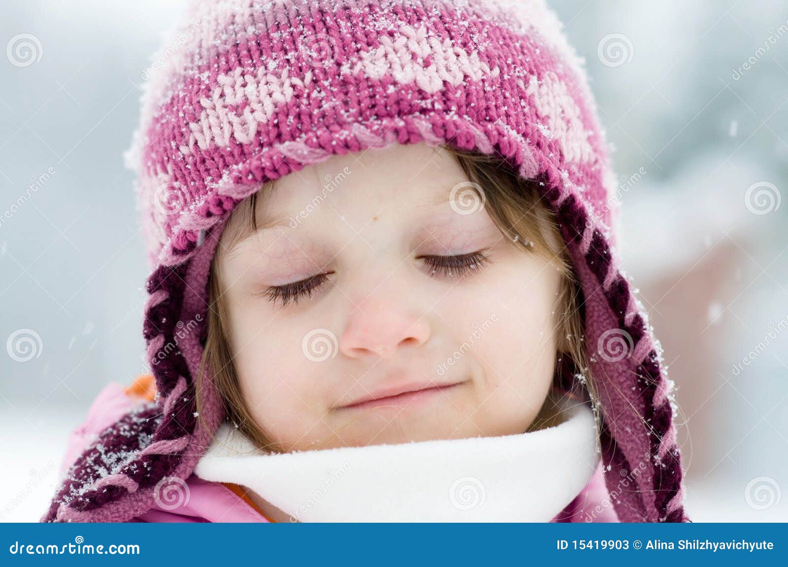 Winter Toddler Girl in Pink Hat Stock Image - Image of funny, snow ...